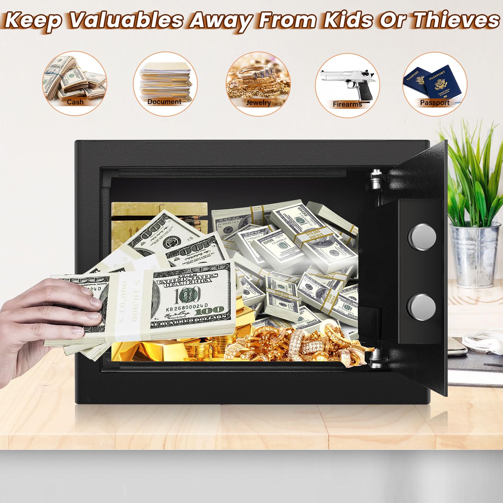 0.6 Cuft Small Fireproof Safe Box for HOME USE, Digital Home Security ...