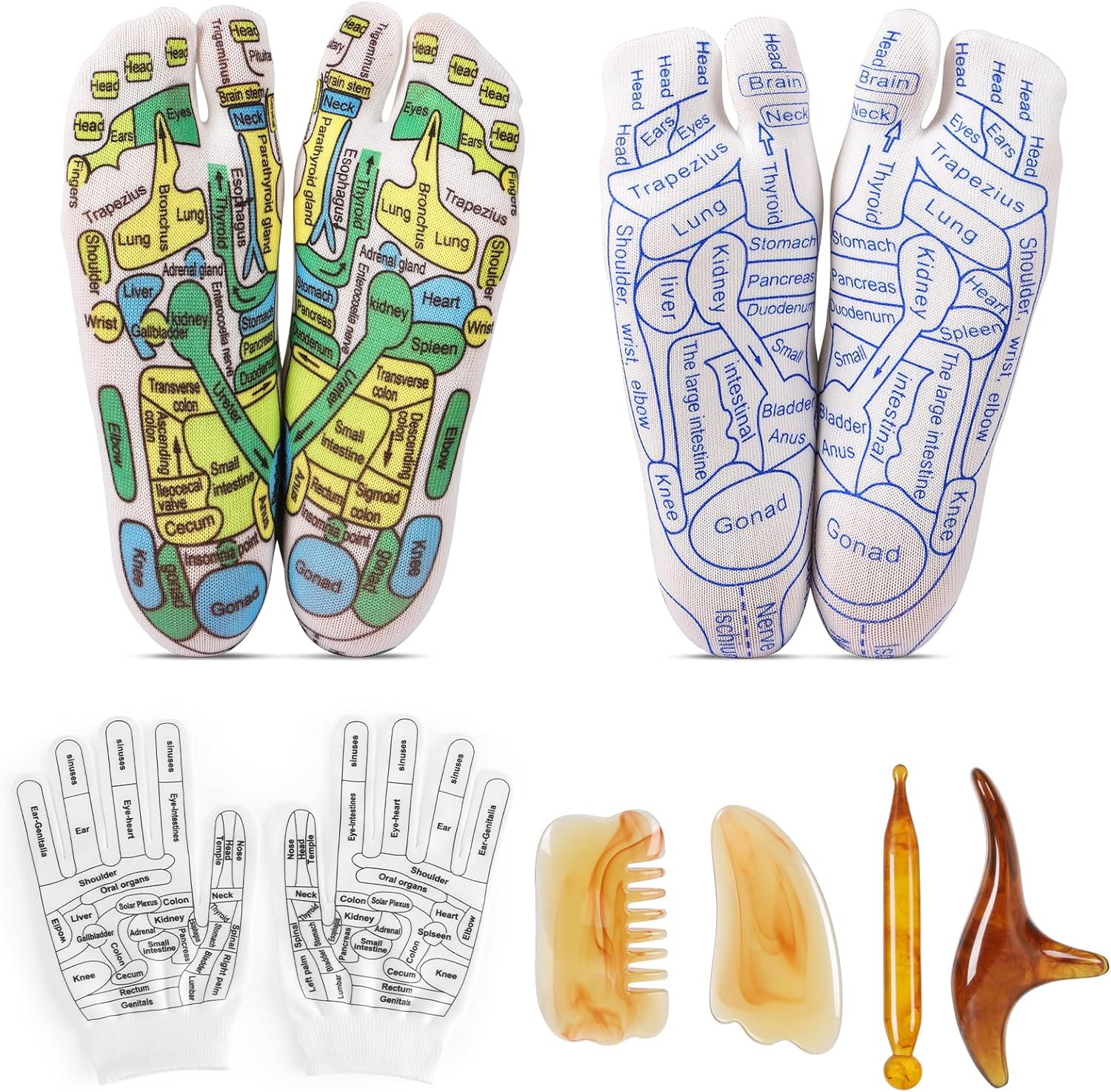 Amazon.com: Worive Reflexology Socks Set with Gloves Tools, 2 Pairs ...