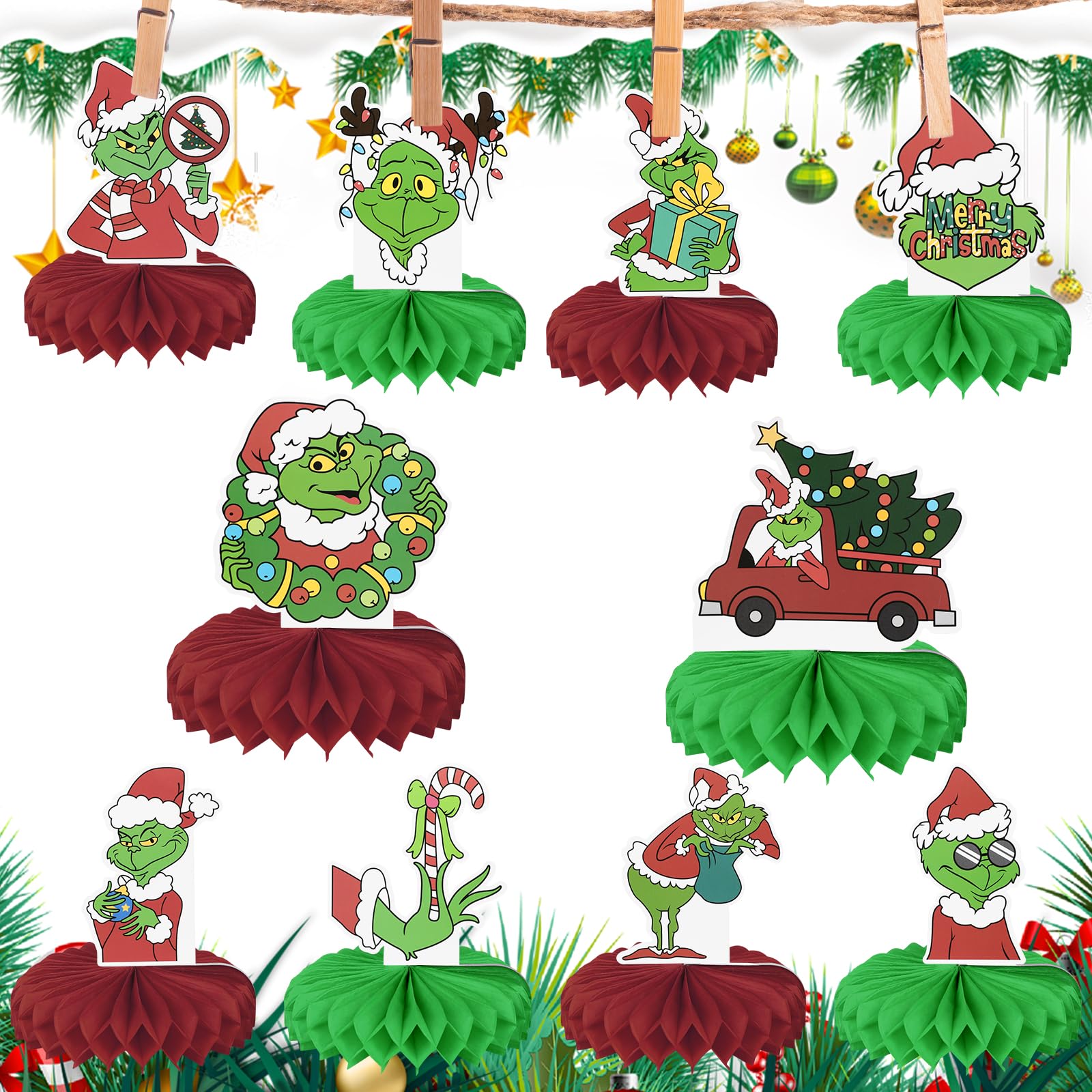 SINYI Centros de Mesa de Panal de Abeja para Navidad Grinch,Bola de ...