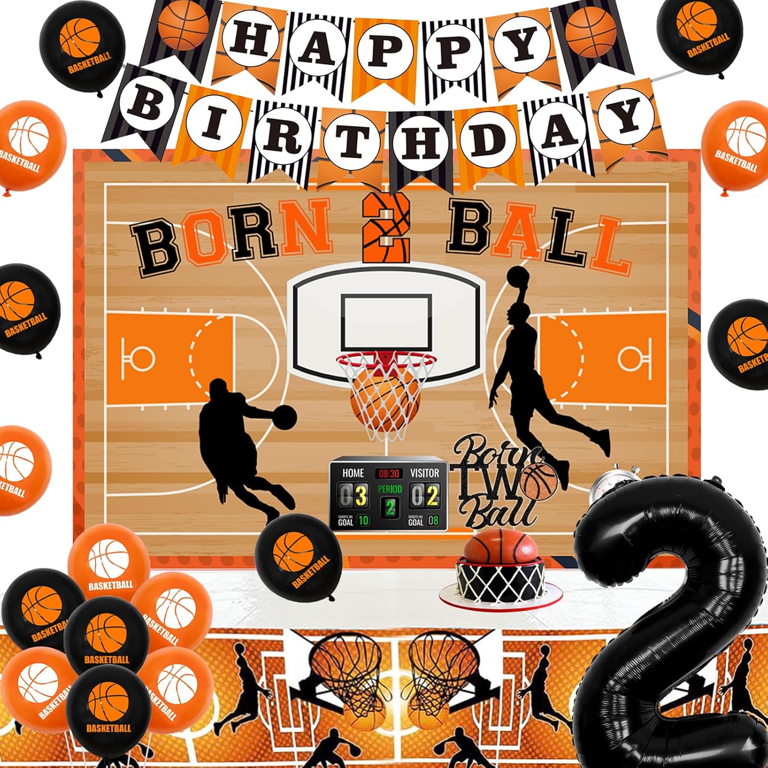 Basketball Party Decorations, Born Two Ball Decoration for Boys 2nd ...