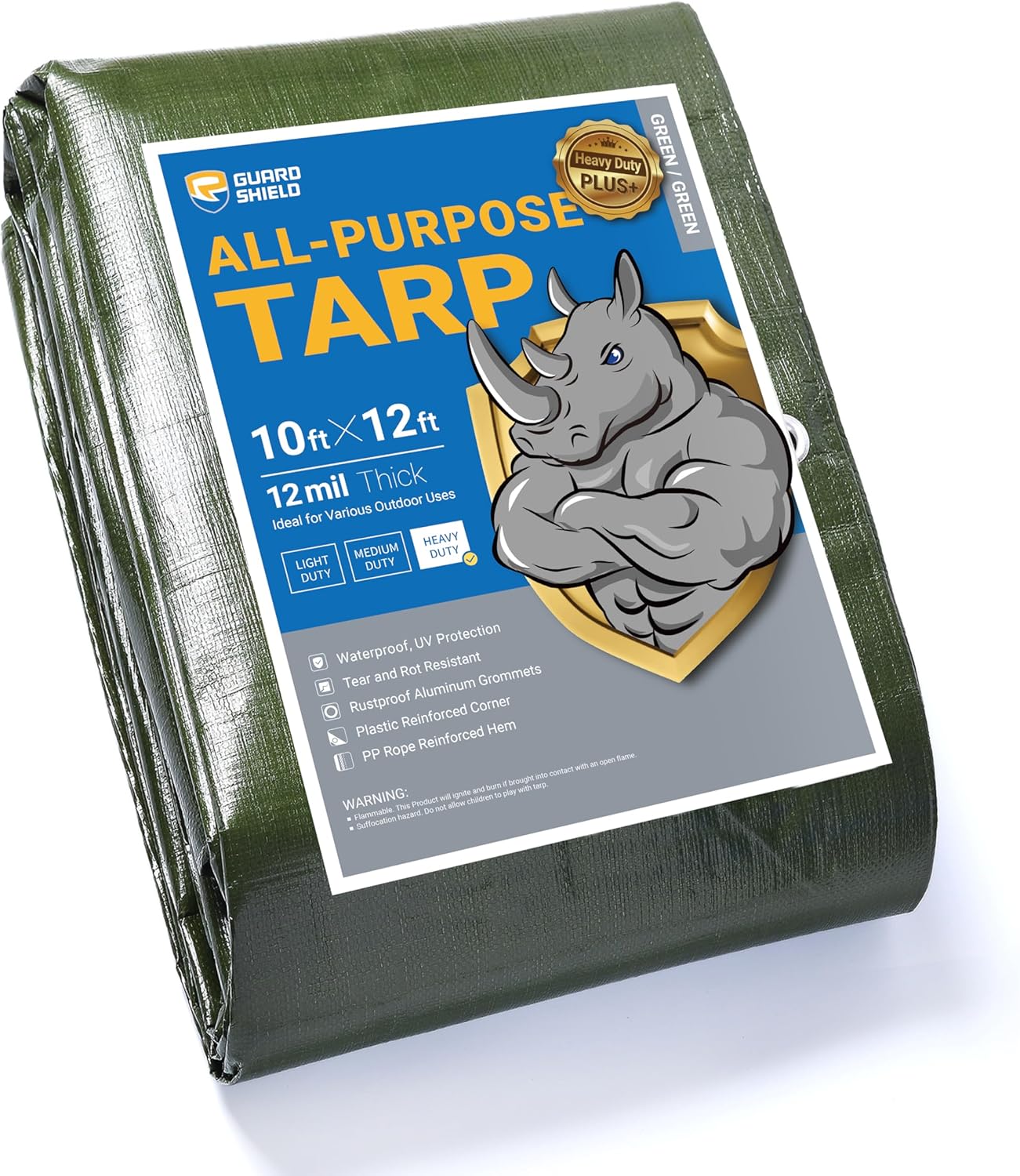 GUARD SHIELD Tarp Green Tarps Heavy Duty Waterproof 10x12 Feet Extra ...