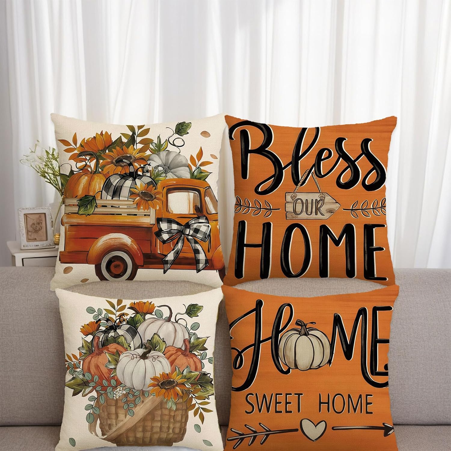 Amazon.com: Pumpkin Home Sweet Fall Pillow Covers 18 x 18 Inch,Set of 4 ...