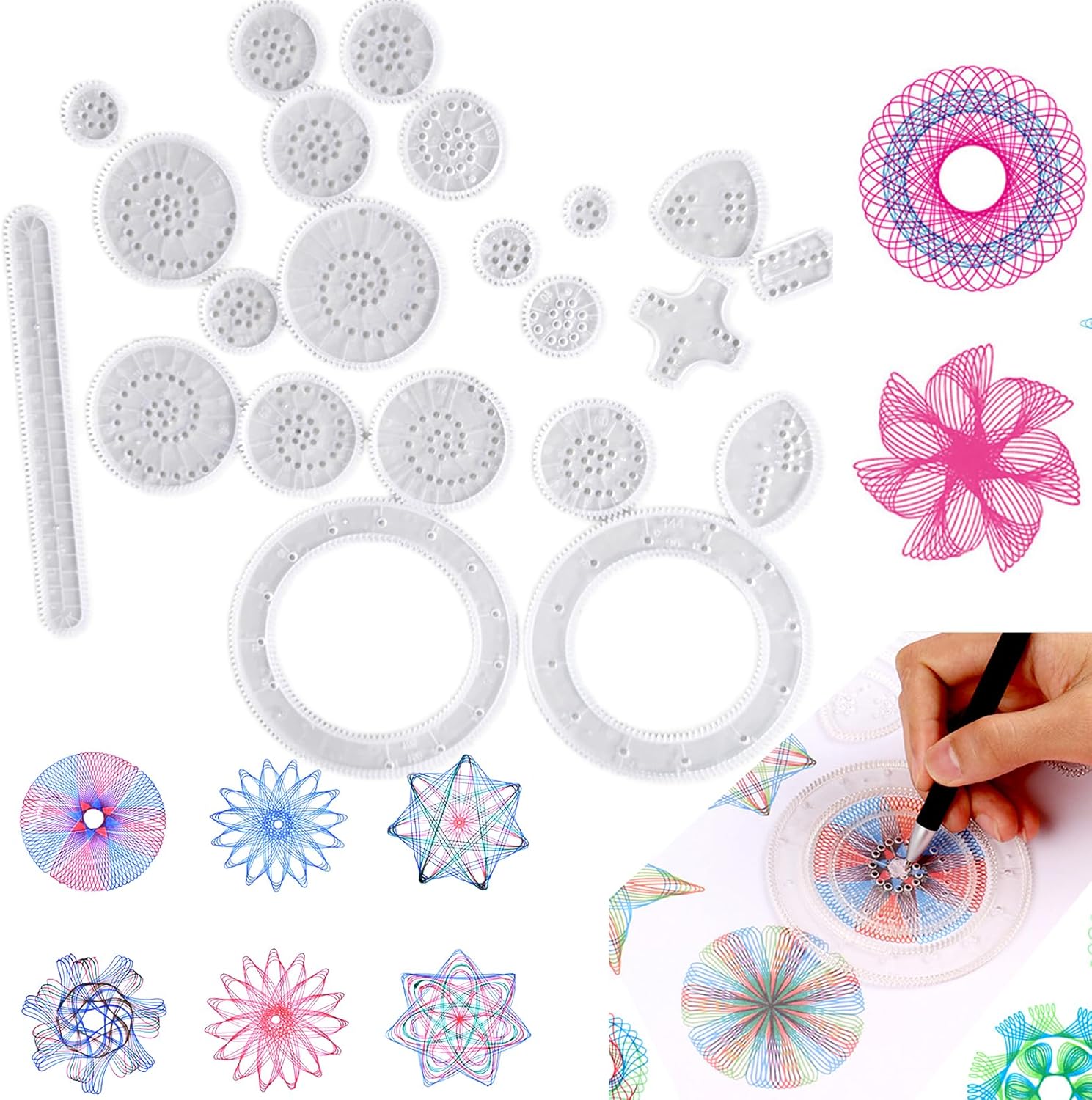 Amazon.com: 22Pcs Drawing Art Toy Students Geometric Spiral Stationery ...