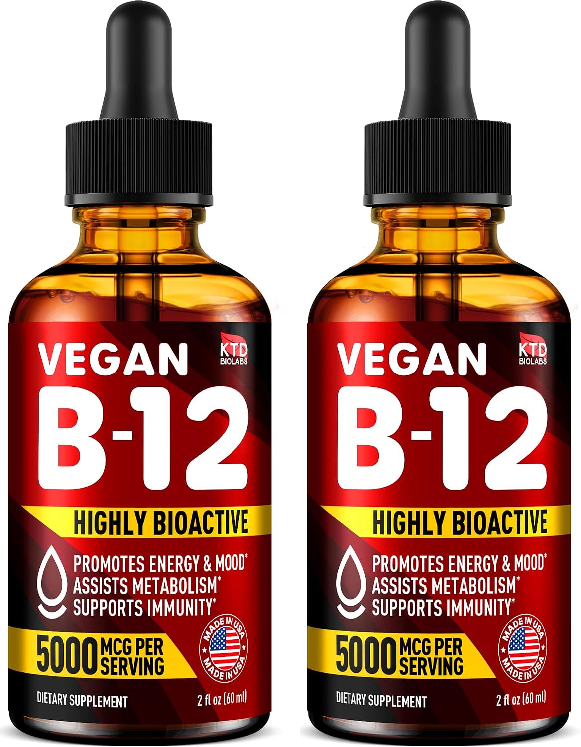 Paquete de 2 B12 Sublingual Gotas de 5000 mcg Hecho en Estados Unidos ...
