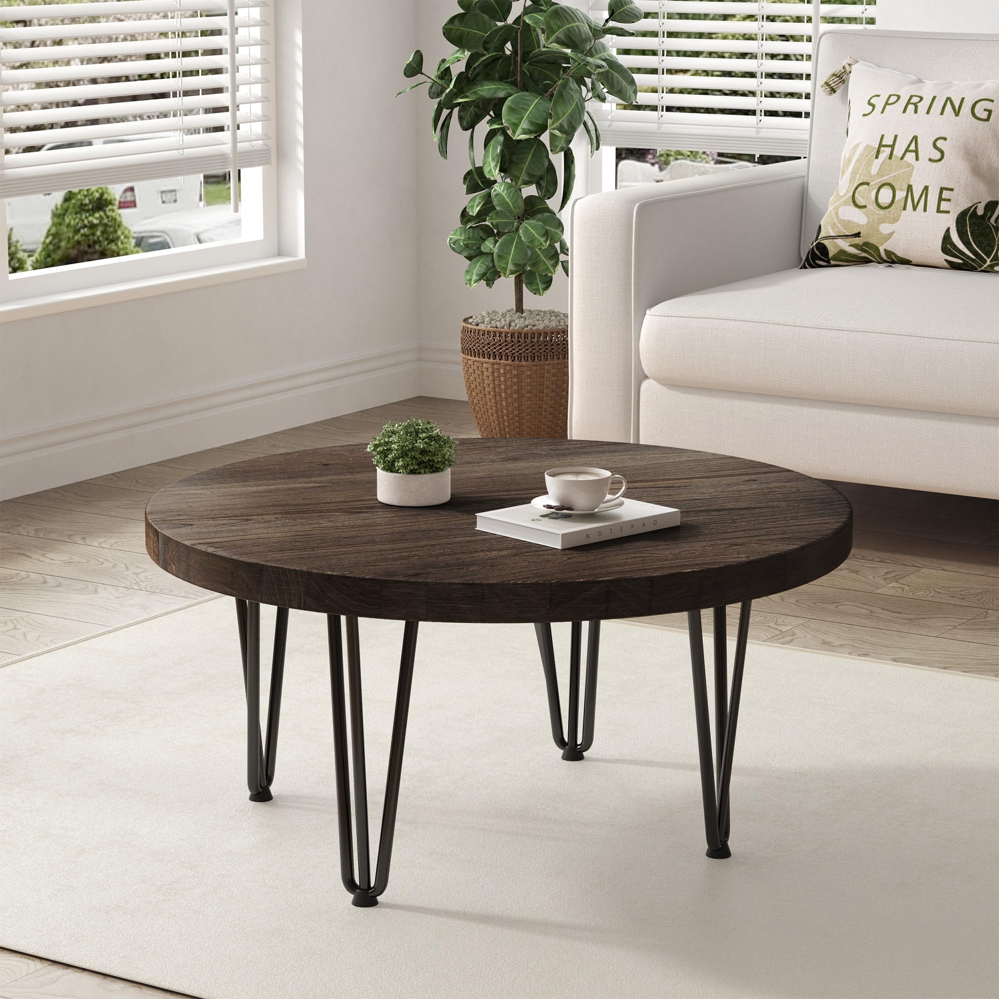Amazon.com: Btikita Wooden Coffee Table Modern Round Coffee Table ...