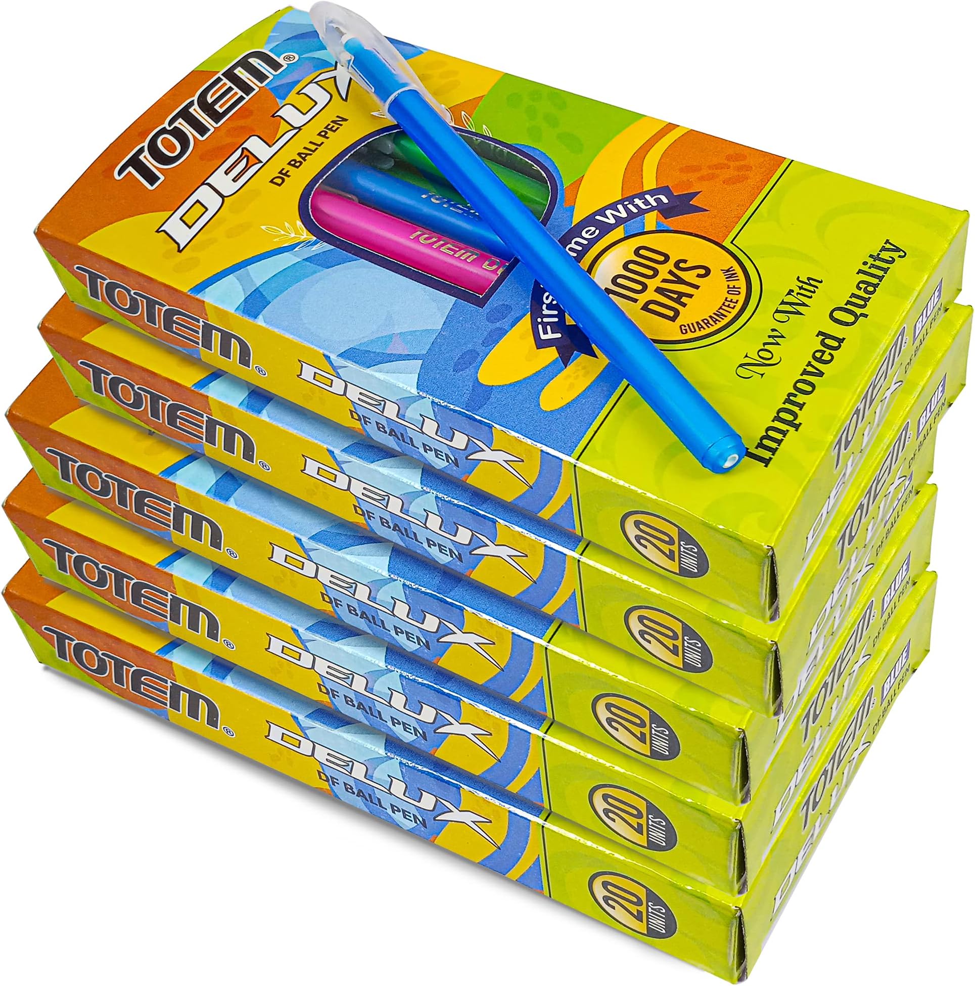 TOTEM Delux Ball Pen | 100 Blue Ink Pen | Lightweight & Colourful Body ...