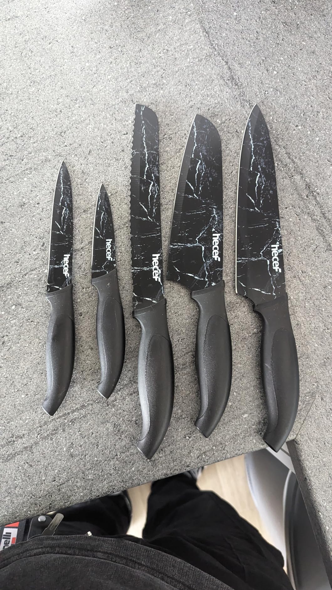 hecef Kitchen Knife Set of 5, Sharp Stainless Steel wtih Black Marble ...