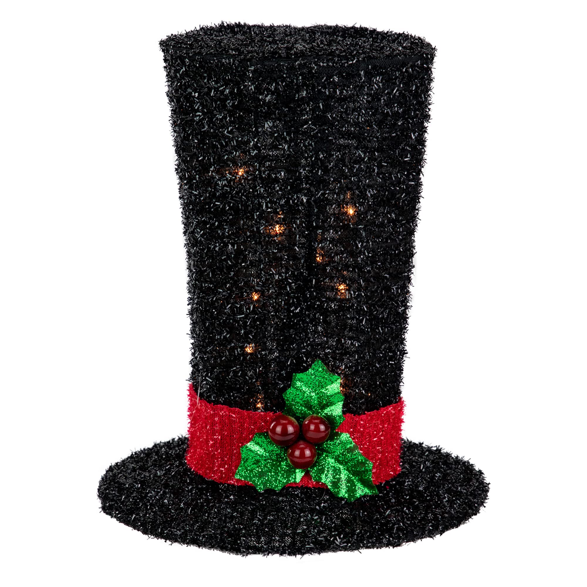 Amazon.com: 9.25" Lighted Black Tinsel Top Hat Christmas Tree Topper ...