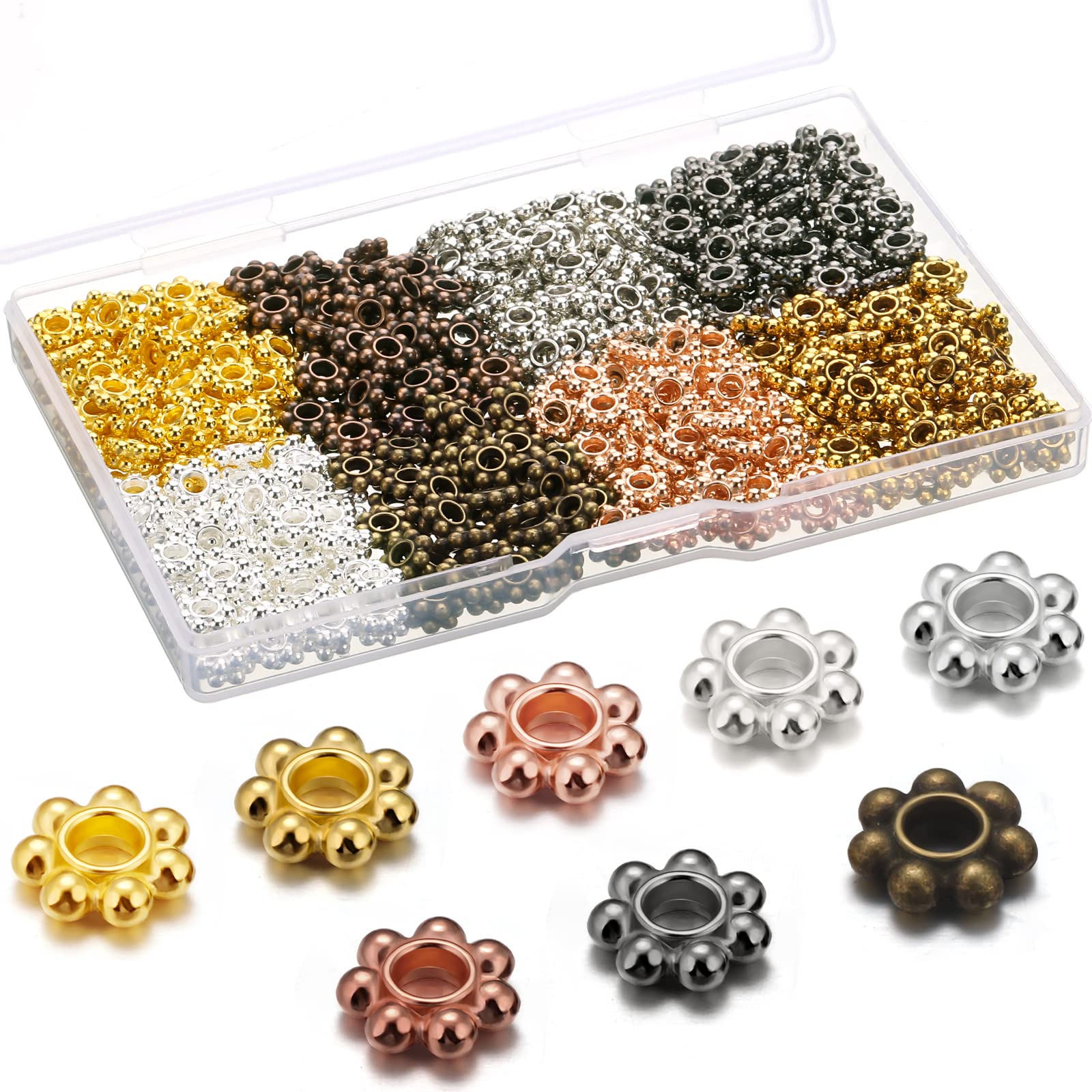 Amazon.com: 800 Pcs 6mm Flower Spacer Beads Tibetan Daisy Metal Alloy ...