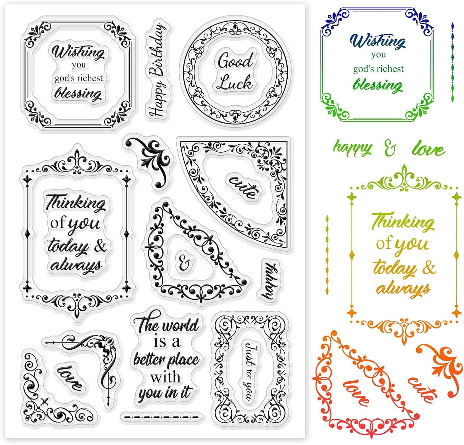Amazon.com: GLOBLELAND Frame Border Blessing Words TPR Clear Stamps ...