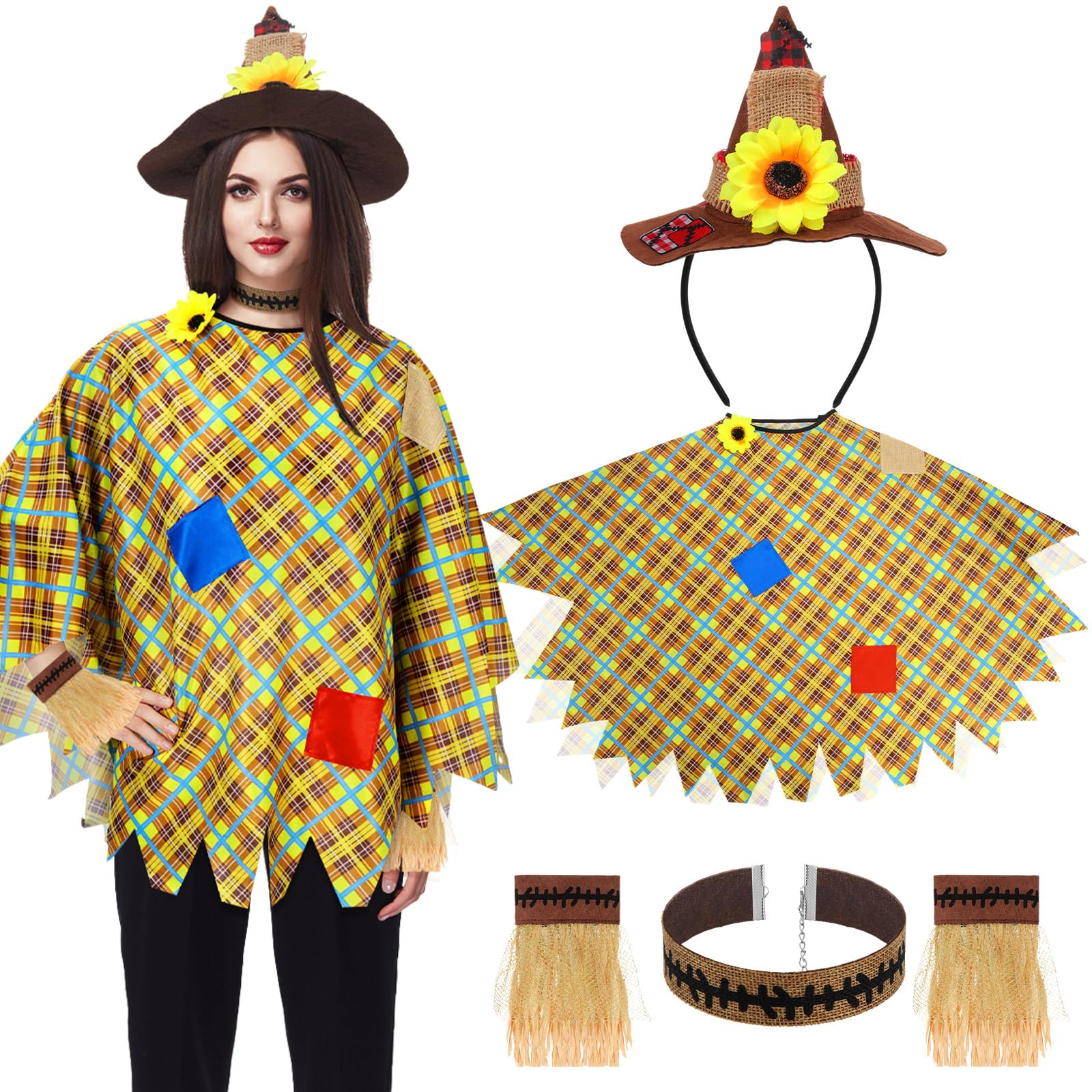 Amazon.com: Ramede 5 Pcs Halloween Scarecrow Costume Set Include Plaid ...