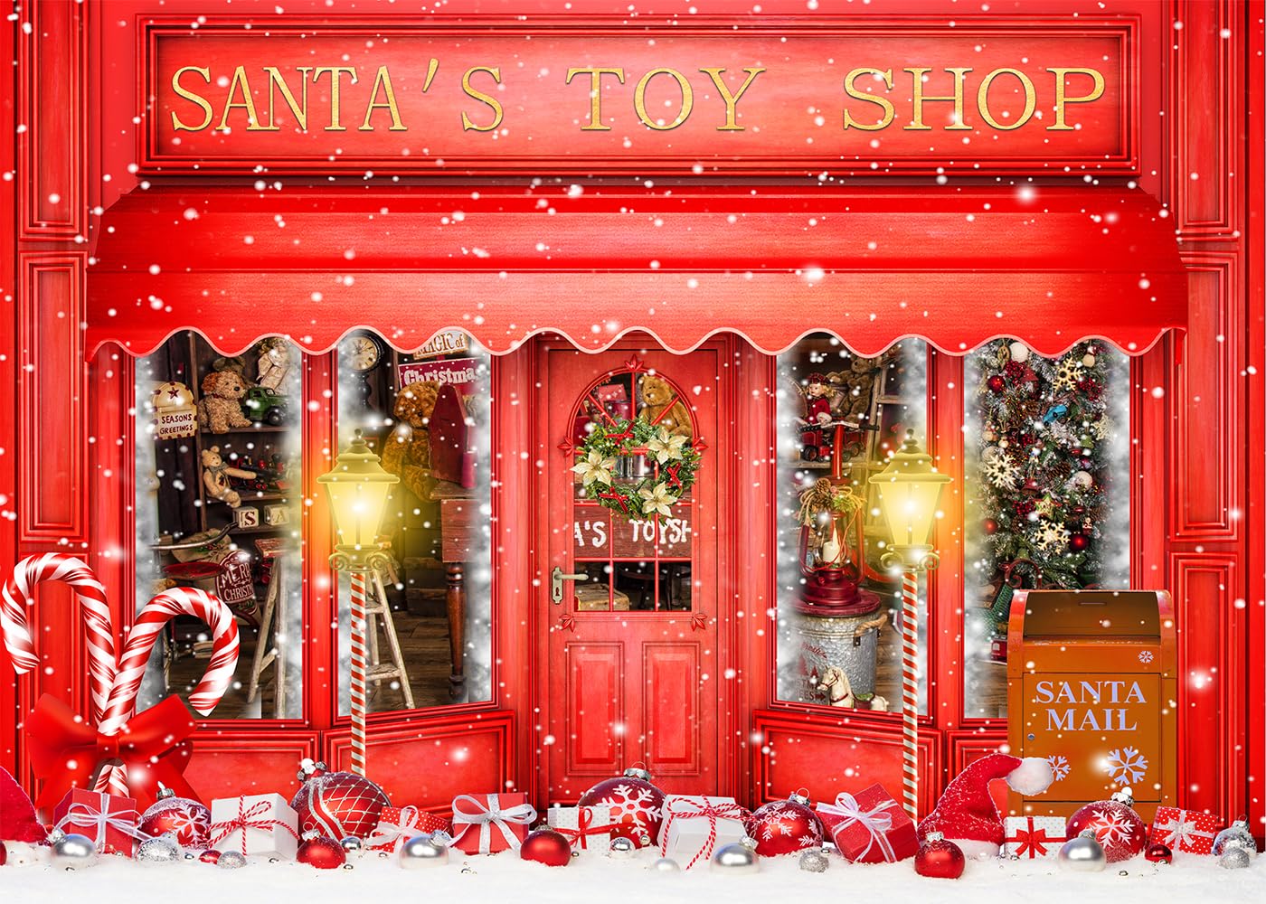 Amazon.com : OUYIDA 5x3Ft Red Christmas Backdrop Santa's Toy Shop ...