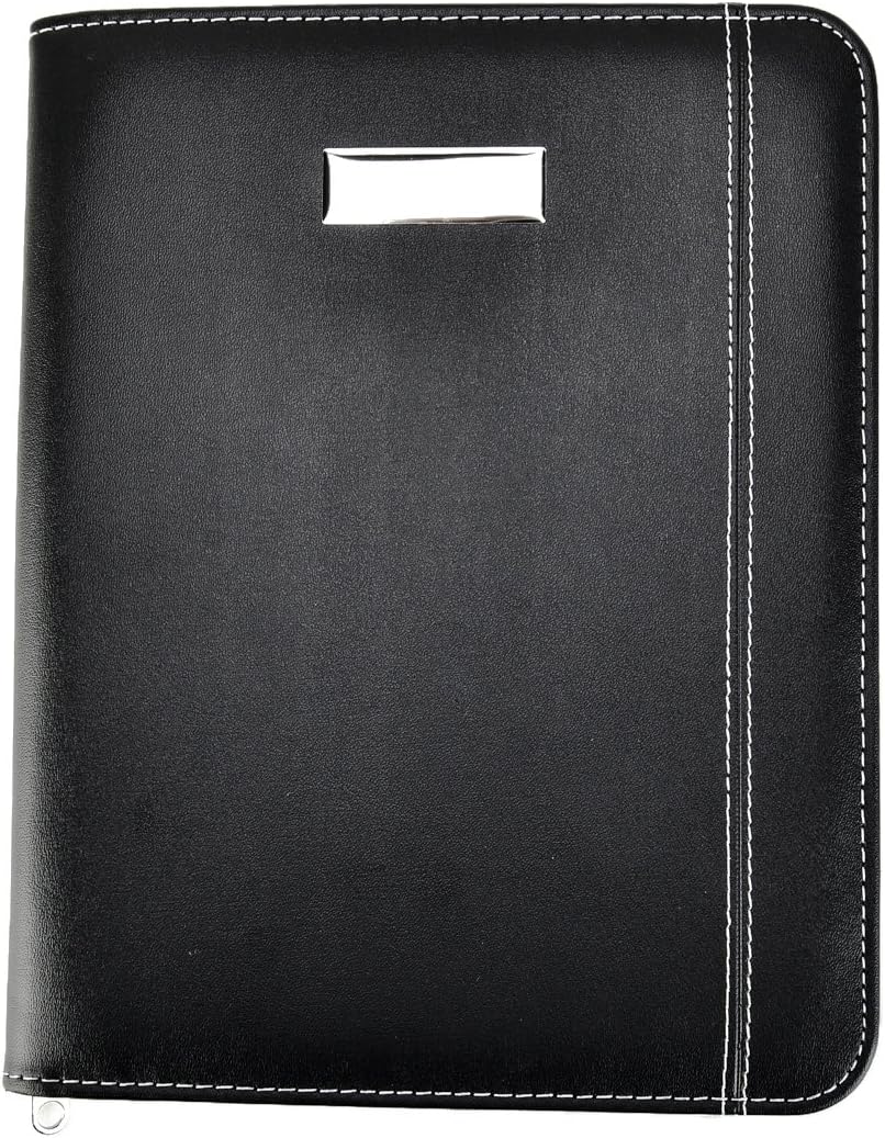 Arpan Black Faux Leather A5 Size Zipped Conference Folder with A5 Lined ...