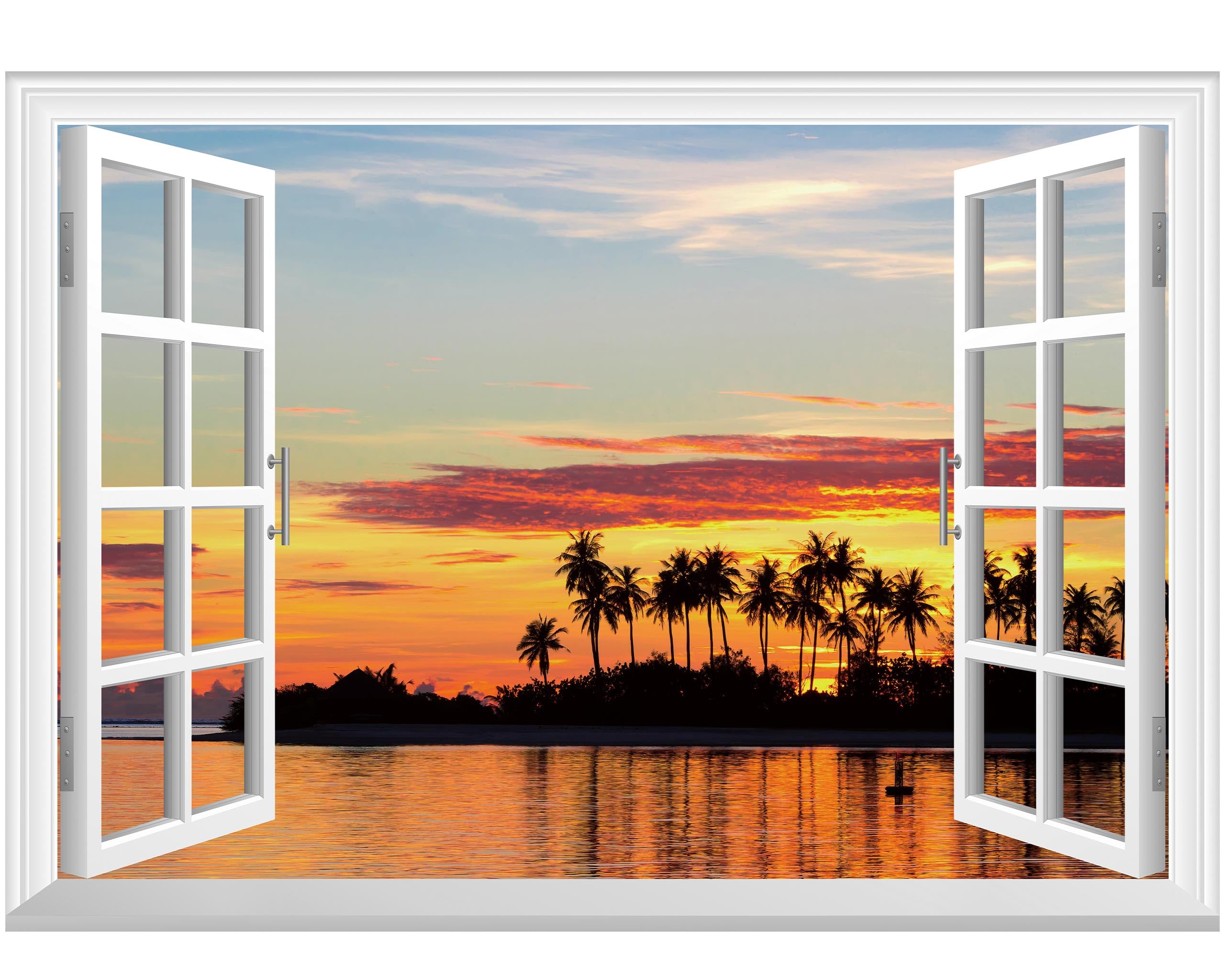 Amazon.com: FLFK Fake Window Wall Mural - Sunset Faux Window Wall ...