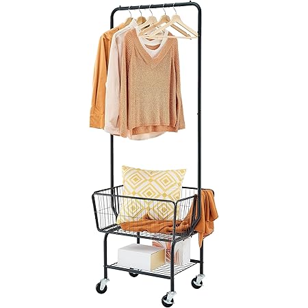 Amazon.com: Tajsoon Laundry Cart with Clothes Rack, Laundry Hamper with ...
