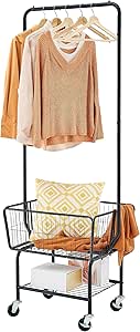 Amazon.com: Tajsoon Laundry Cart with Clothes Rack, Laundry Hamper with ...