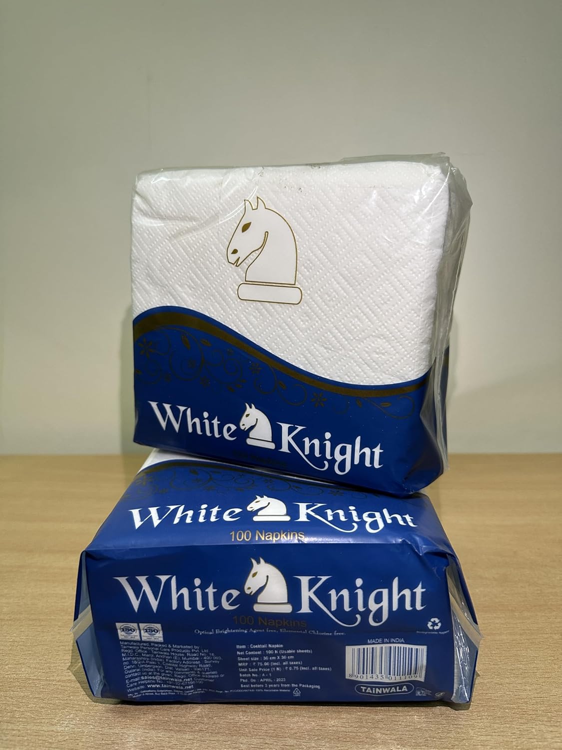 White Knight Soft & Absorbent Cocktail Paper Napkins (100 PULLS X 1 PLY ...