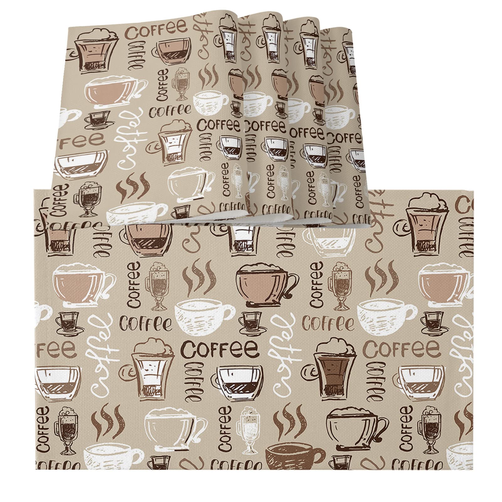 Amazon.com: Coffee Theme Placemats Set of 6, Coffee Cup Bean Vintage ...
