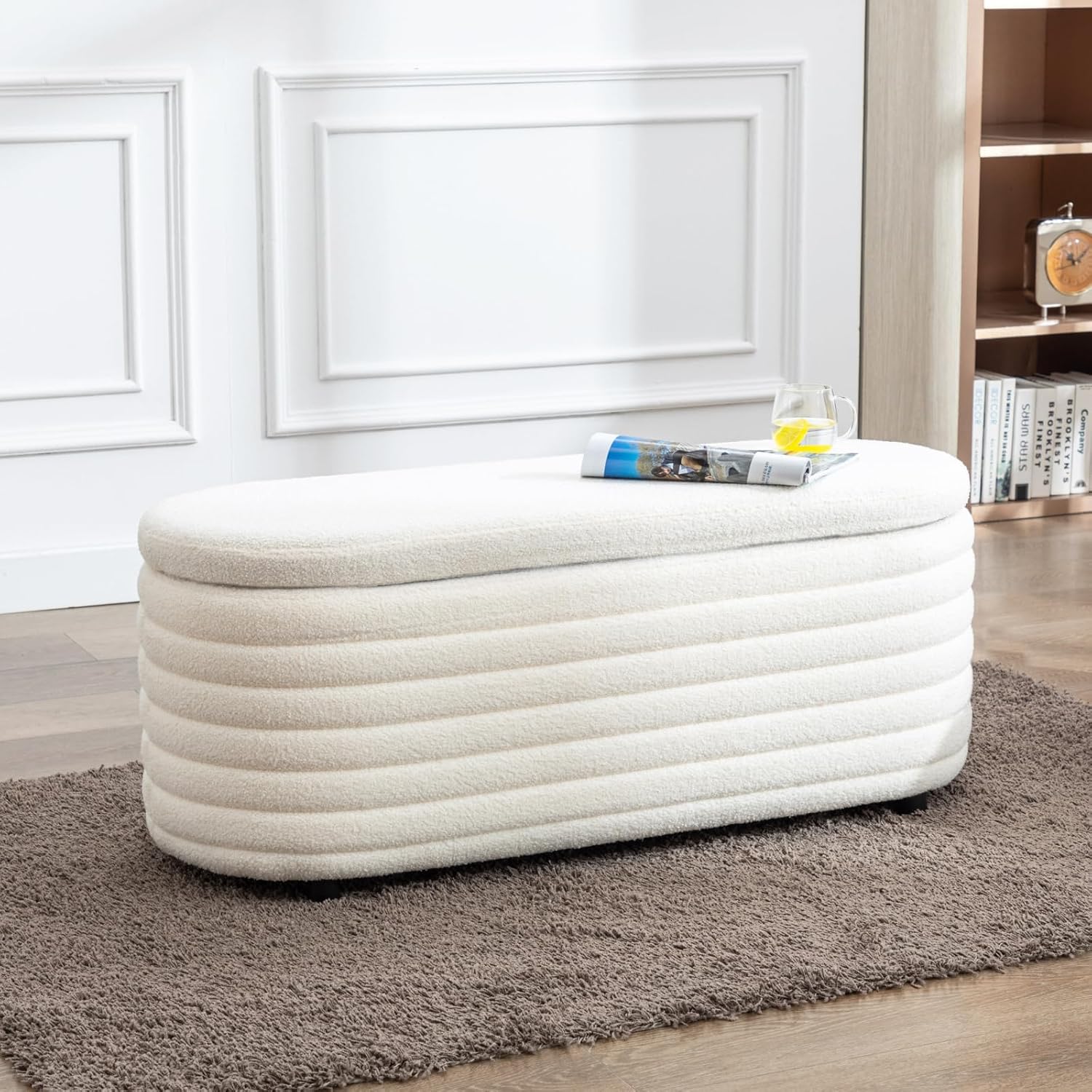 Ya-Home Sitzbank mit Stauraum, Moderne Sitztruhe aus Teddystoff ...