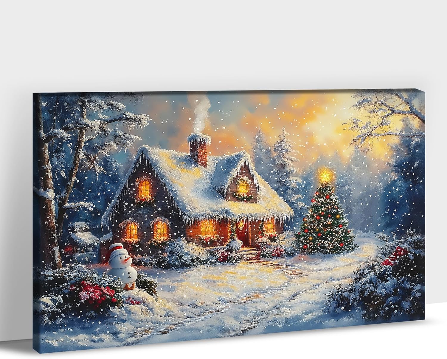 Amazon.com: TIHUSAGO Christmas Cottage Canvas Wall Art – Winter Scene ...