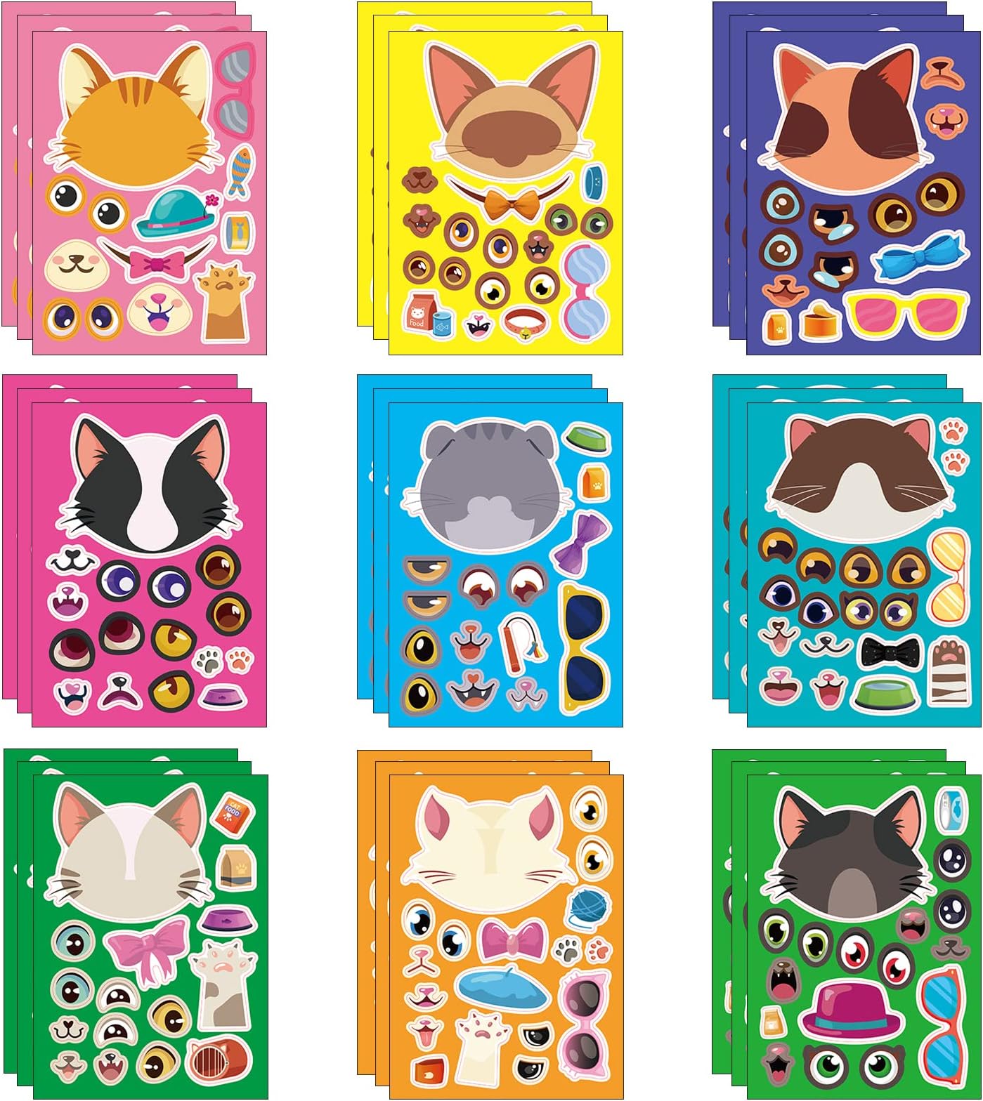 Amazon.com: 24 Sheets Cats Make a Face Stickers Make You Own Cats ...