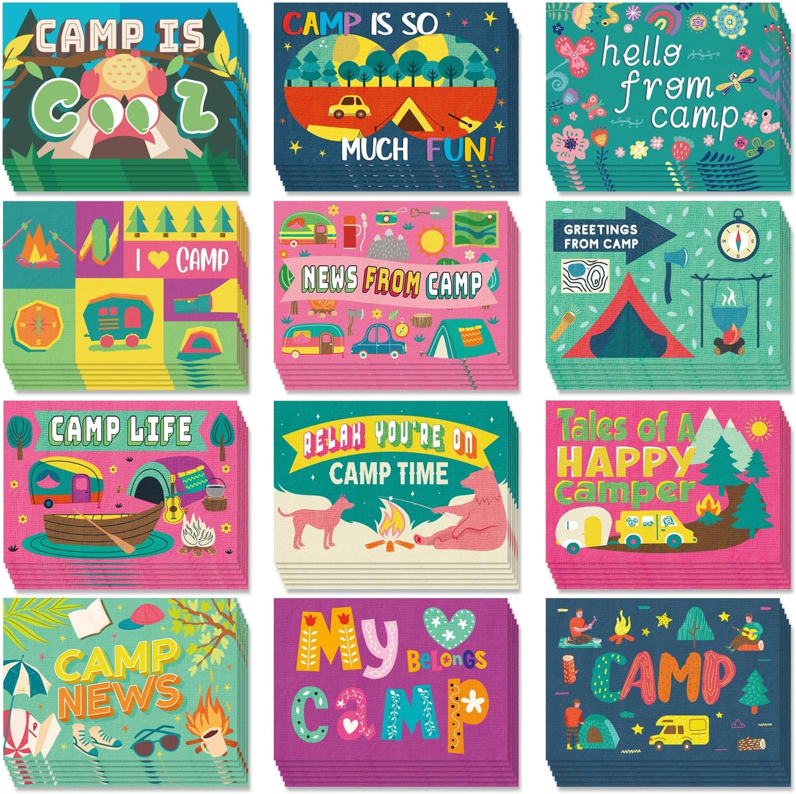 Amazon.com : Dunzoom 72 Pcs Summer Camp Postcards 5 x 7 Inch Hello from ...