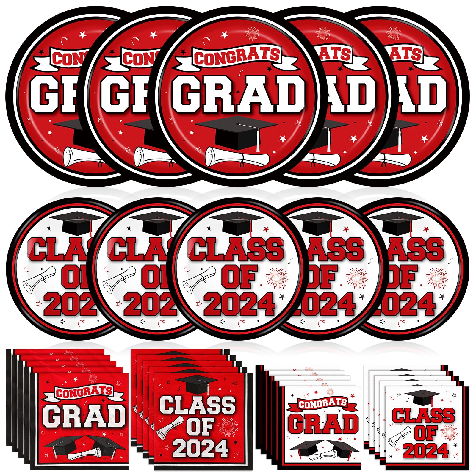 Amazon.com: RUMIA 50 Set Graduation Party Plates and Napkins Red Black ...
