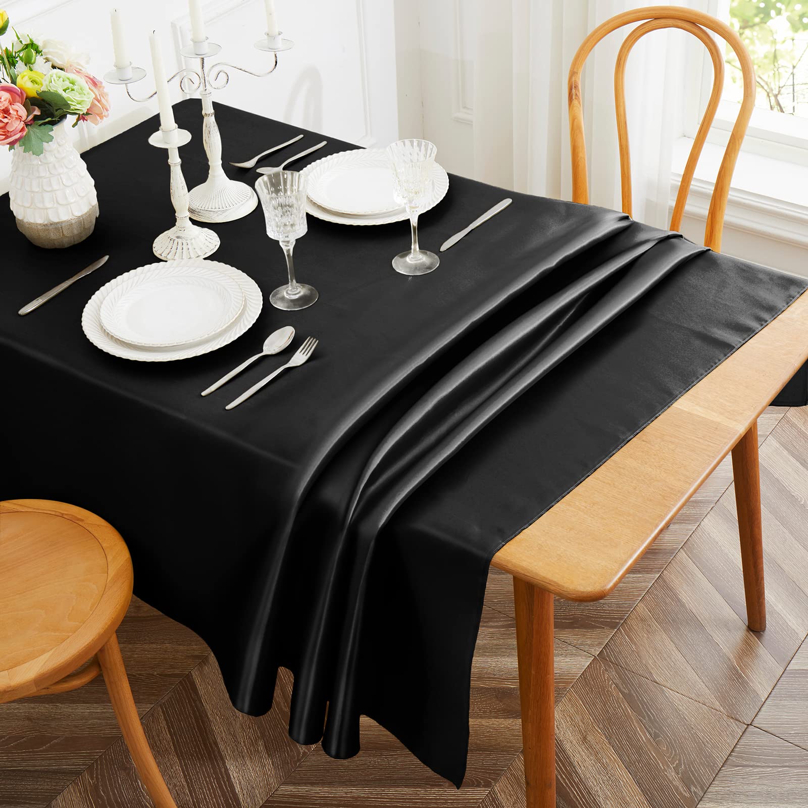 Amazon.com: Cobedzy 1 Pack Black Satin Tablecloth, 58 x 102 Inches ...