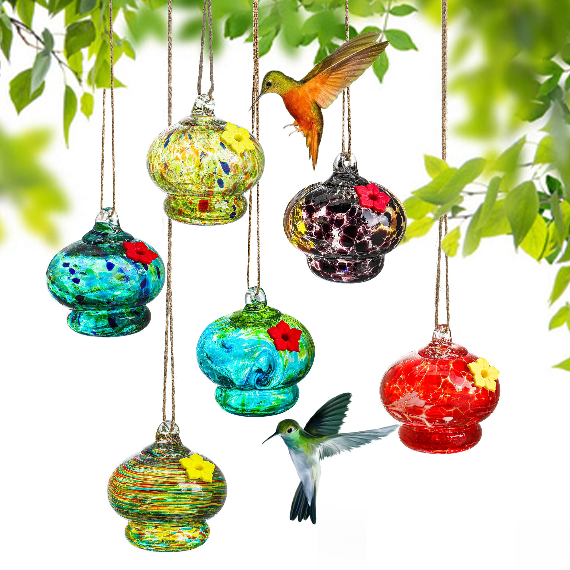 Amazon.com: H&D HYALINE & DORA 6pcs Glass Hummingbird Feeders Outdoors ...