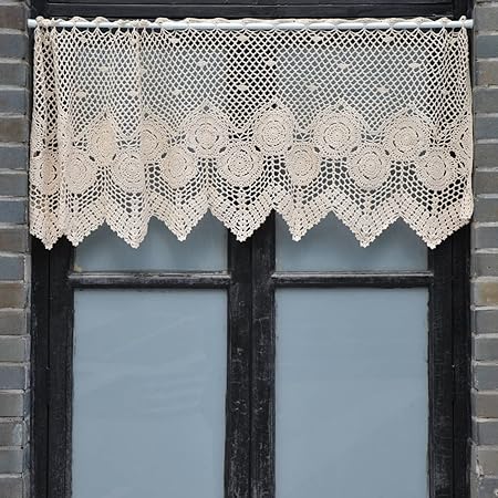 Creative Linens Cotton Crochet Lace Kitchen Curtain Valance Beige Handmade