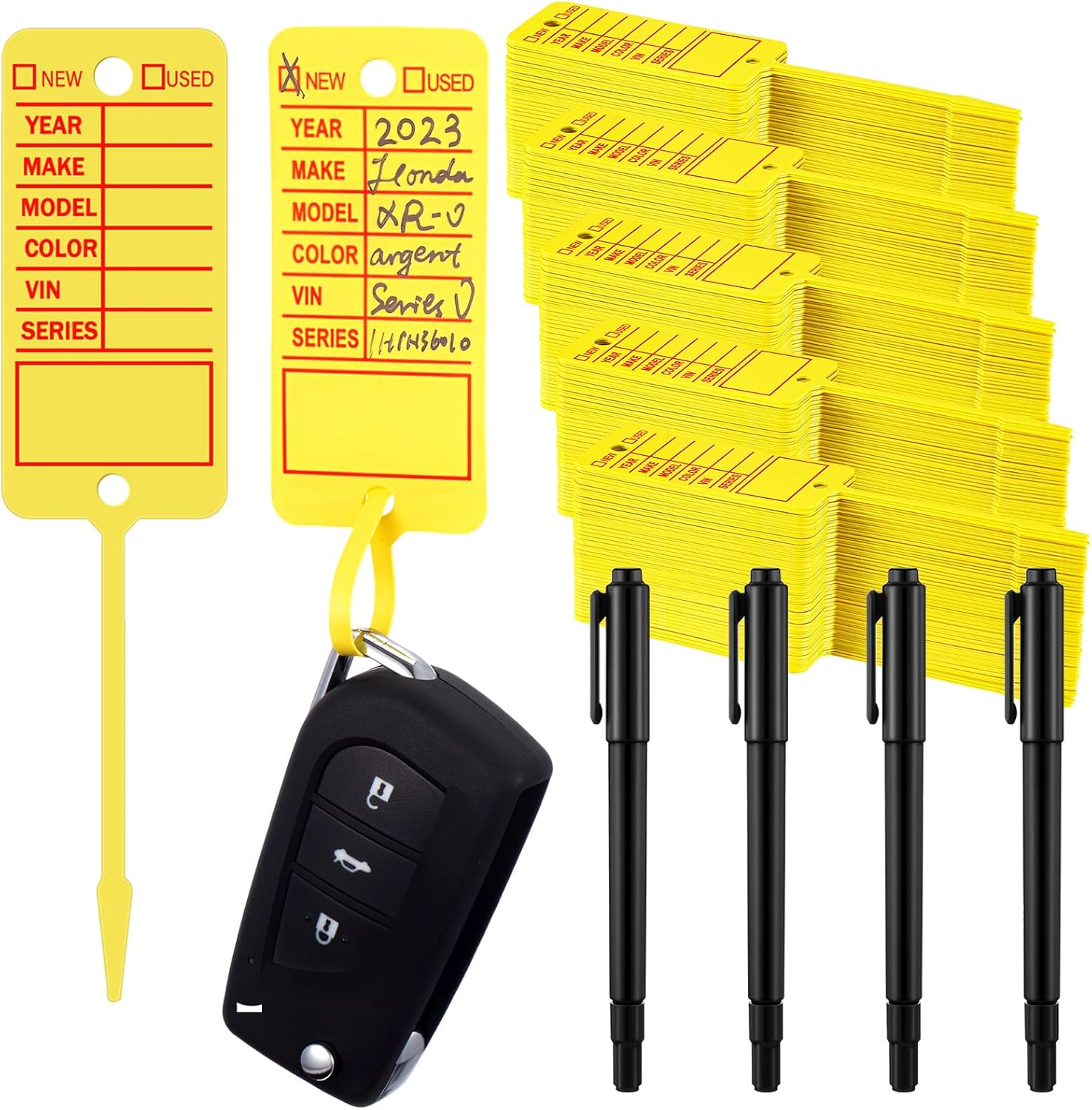 Amazon.com : Lewtemi 500 Pcs Yellow Dealer Key Tags with 4 Pens Self ...