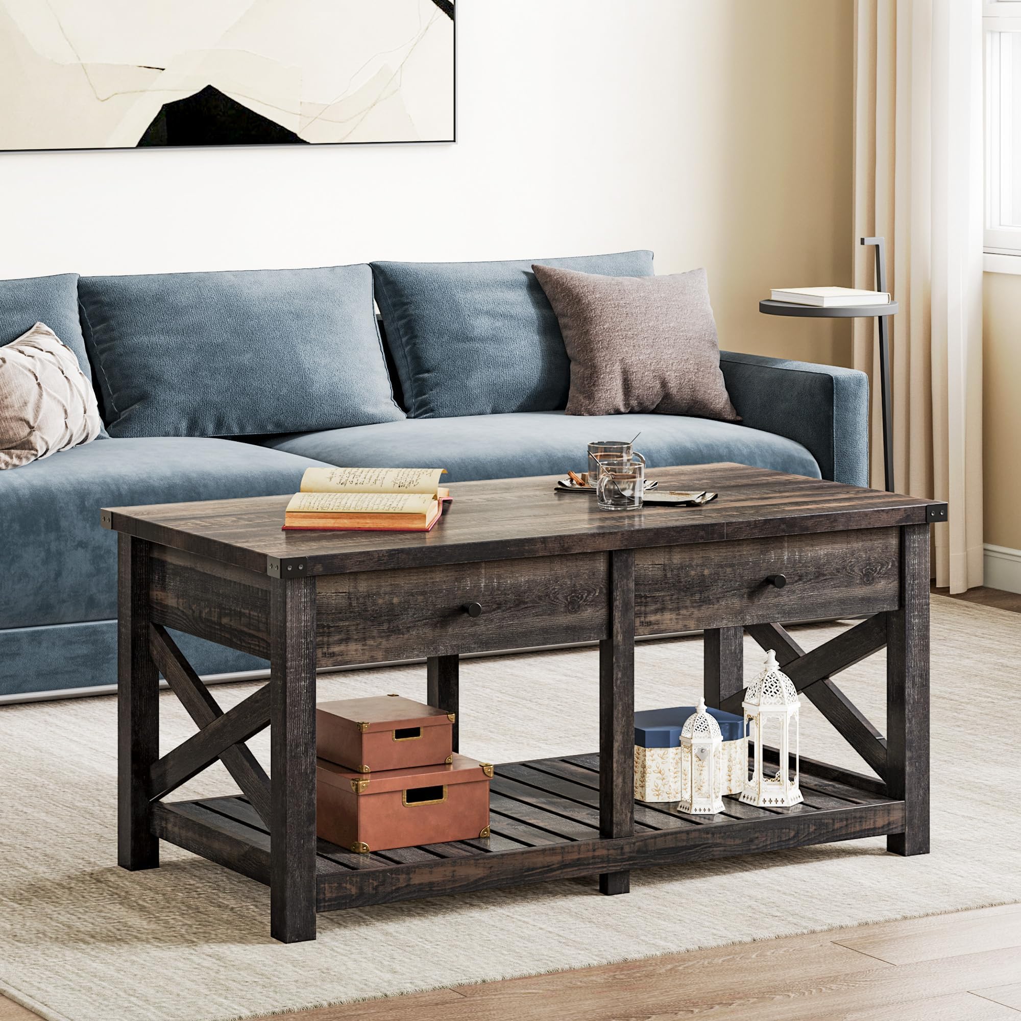 Amazon.com: YITAHOME Farmhouse Coffee Table with Storage, Coffee Tables ...