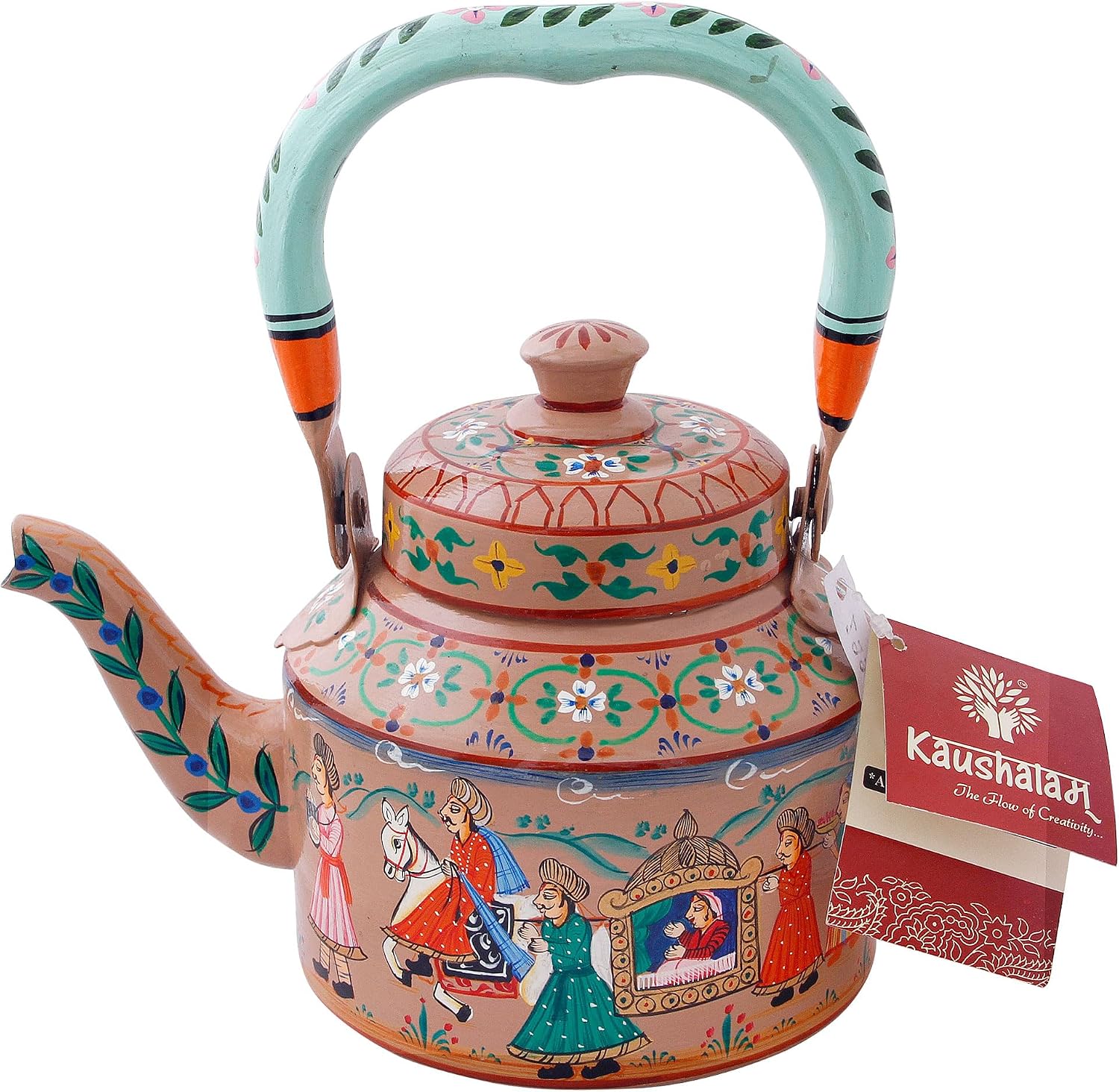 Amazon.com: Kaushalam Stainless Steel Kettle With Lid Hand Painted ...