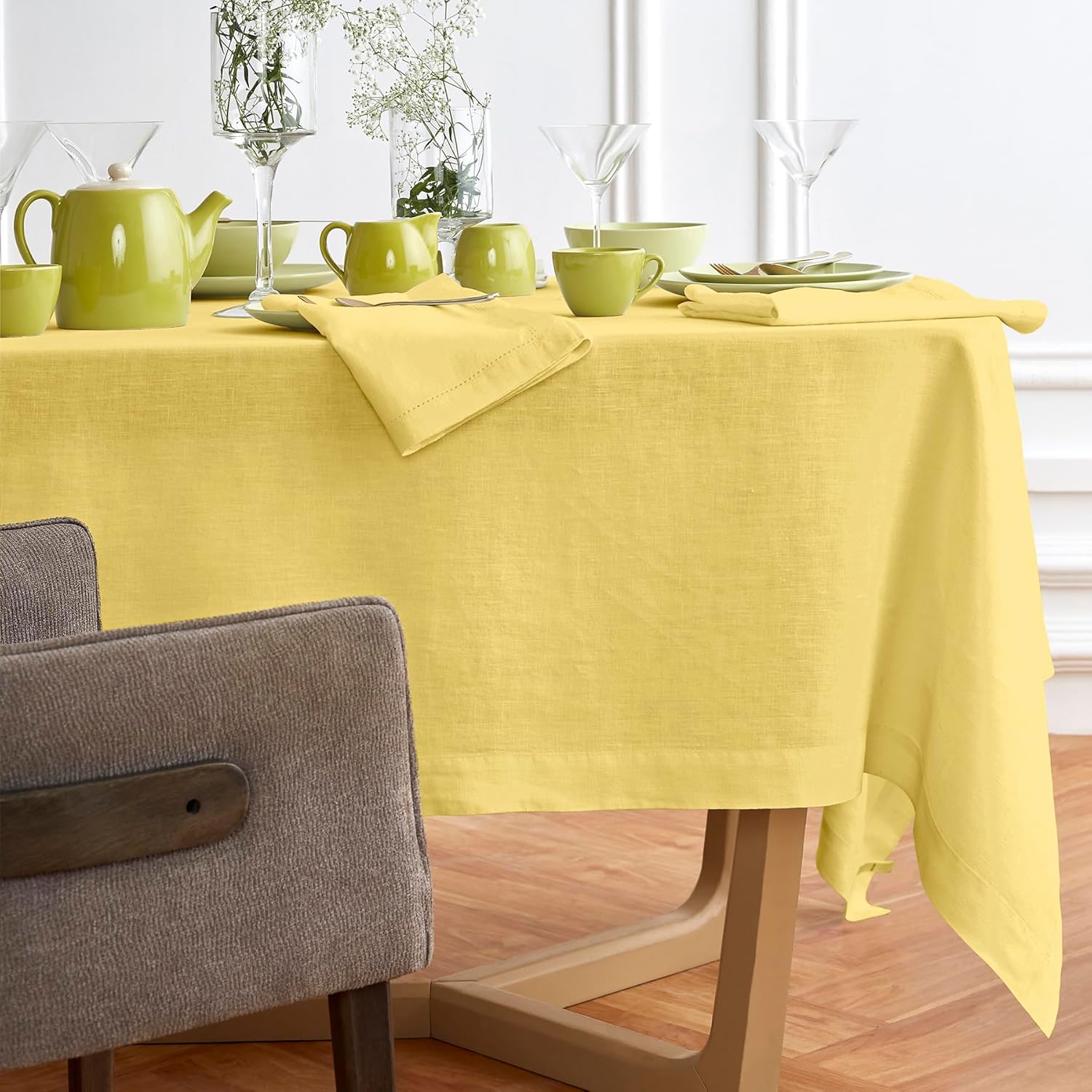 Amazon.com: Solino Home Yellow Linen Tablecloth 70 x 70 Inch - 100% ...