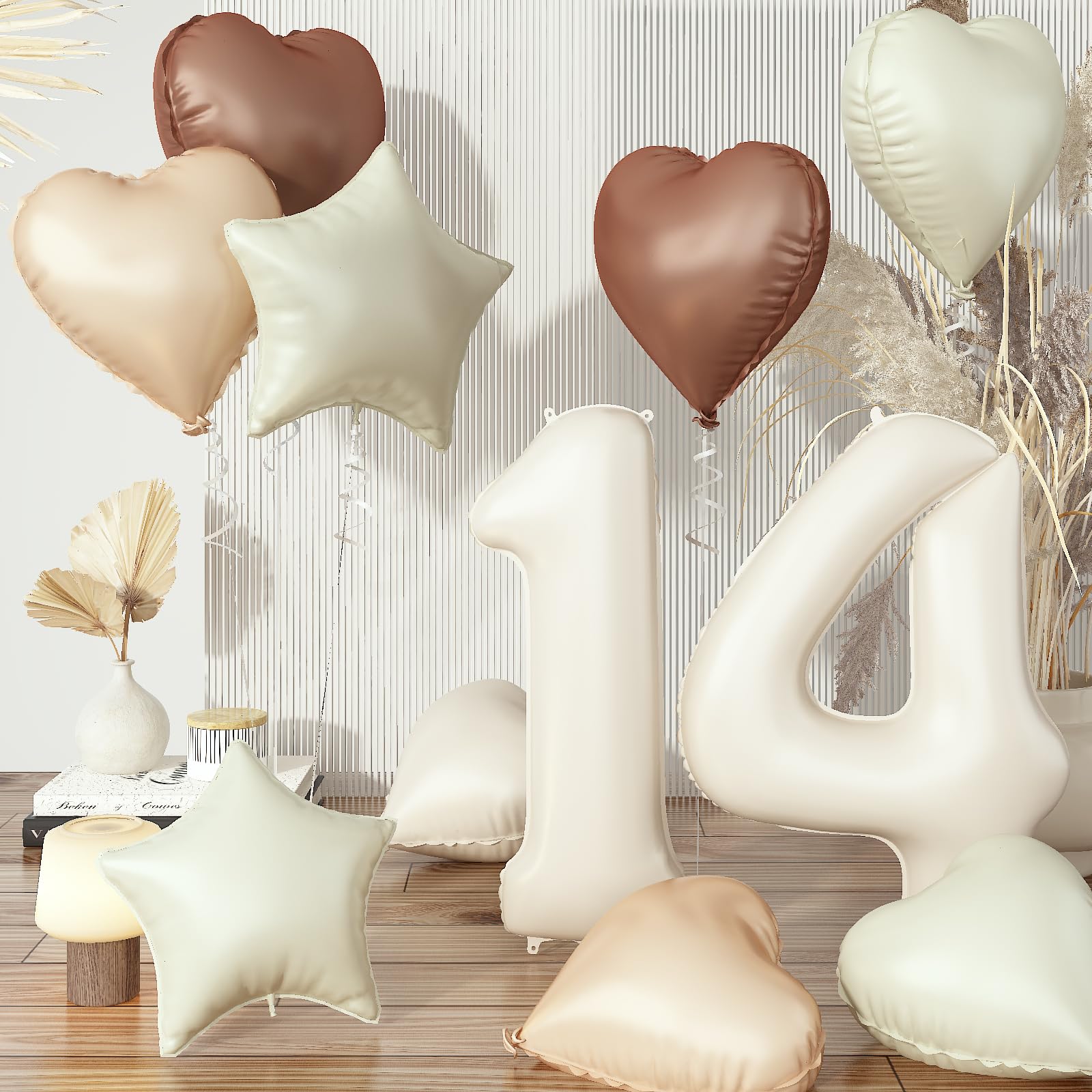 Amazon.com: 14th Birthday Balloons Decor, Cream Brown Tan Helium Number ...