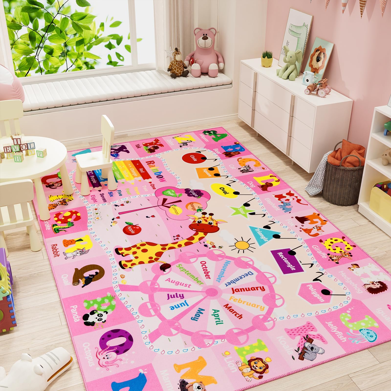 Amazon.com: Pink Playroom Rug 4x6,Rugs for Girls Kids Bedroom Nursery ...