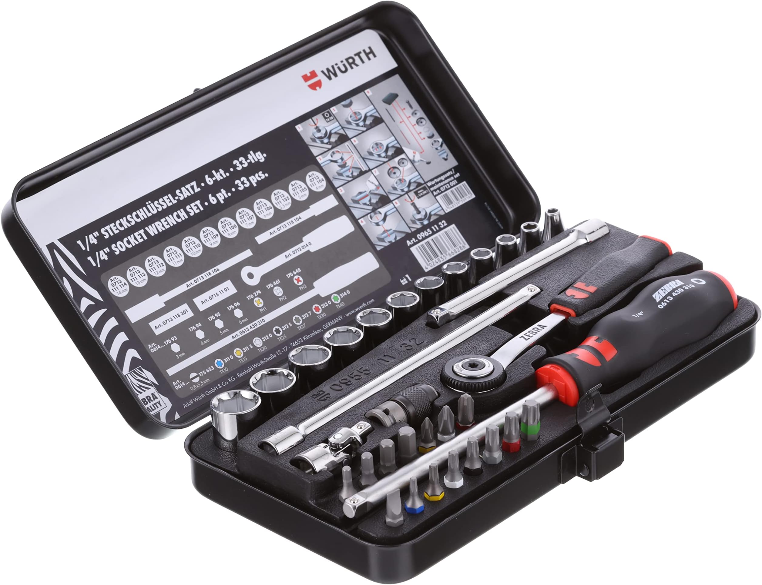 Würth 096511 32 Surtido de Llaves de Tubo de 1/4 Pulgada, 33 Piezas ...