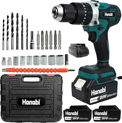 HANABI Parafusadeira Furadeira de Impacto 13mm BRUSHLESS Sem Escova 21V Kit com 2 Baterias de 4 ...