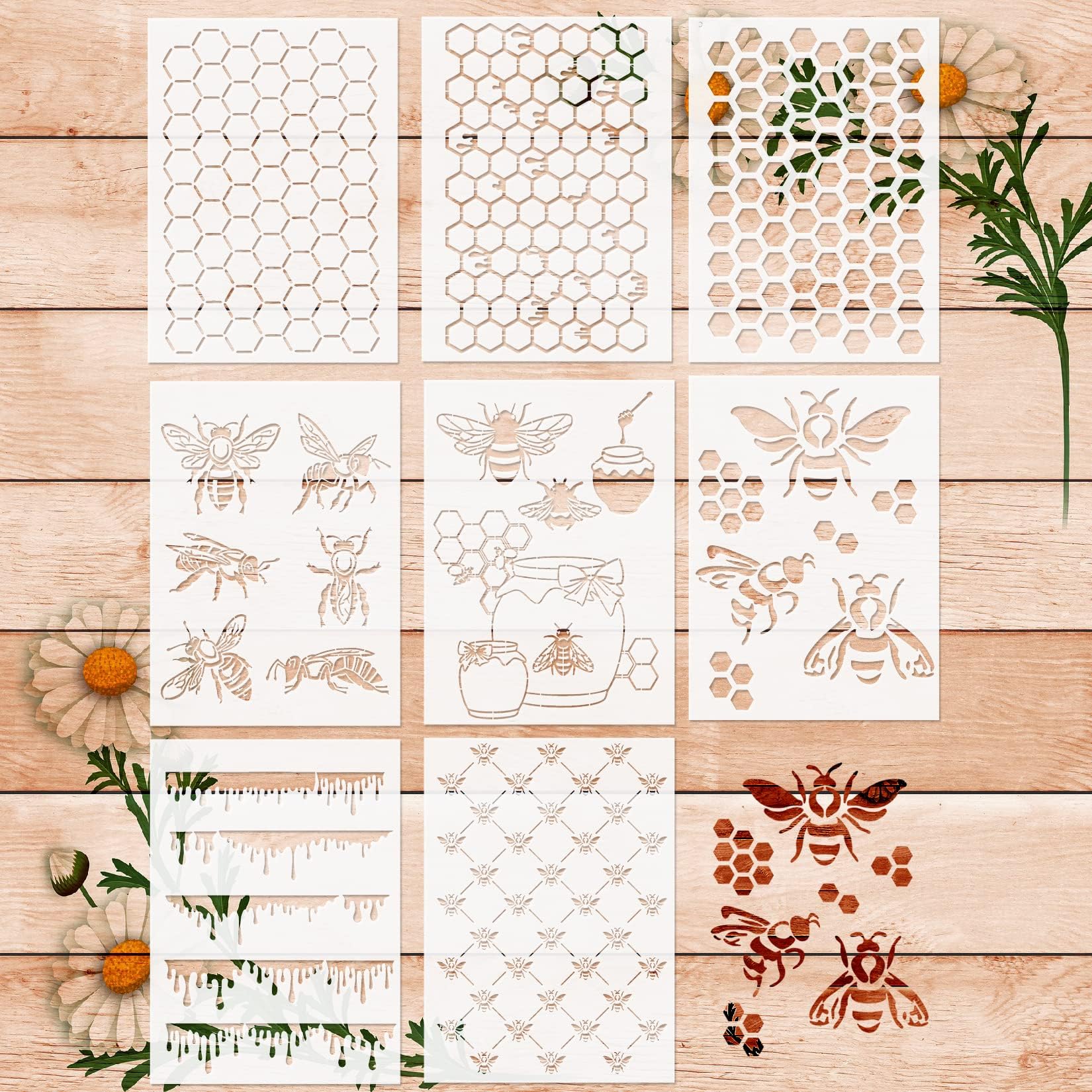 Amazon.com: 12 Pieces Bee Stencil Template Honeycomb Honey Stencils ...