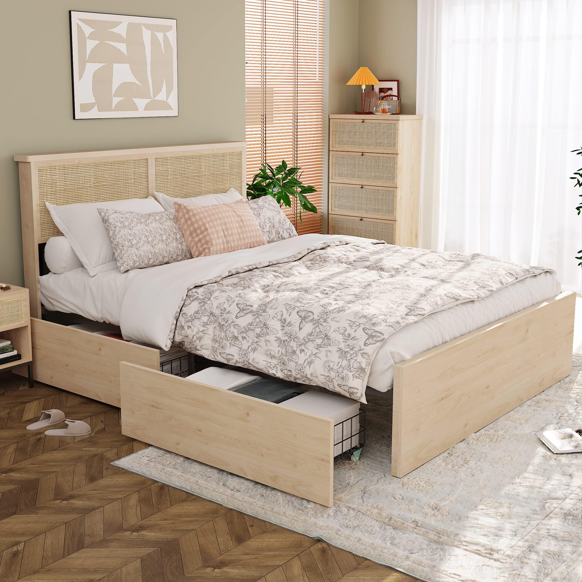 Amazon.com: GAOMON Full Size Rattan Bed Frame with Headboard, Modern ...