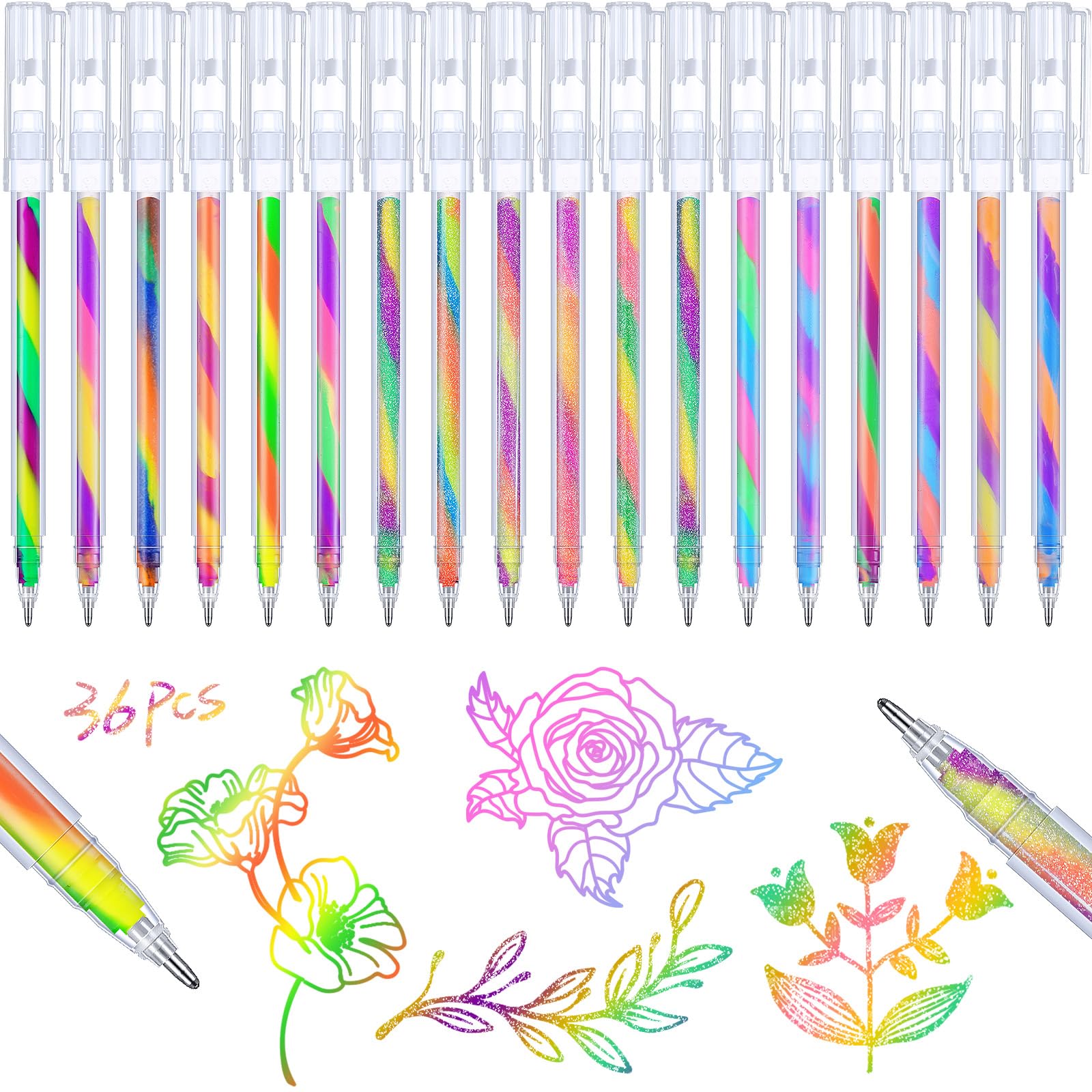 Amazon.com: Janlaugh 36 Pcs Rainbow Gel Pens Color Changing Glitter ...