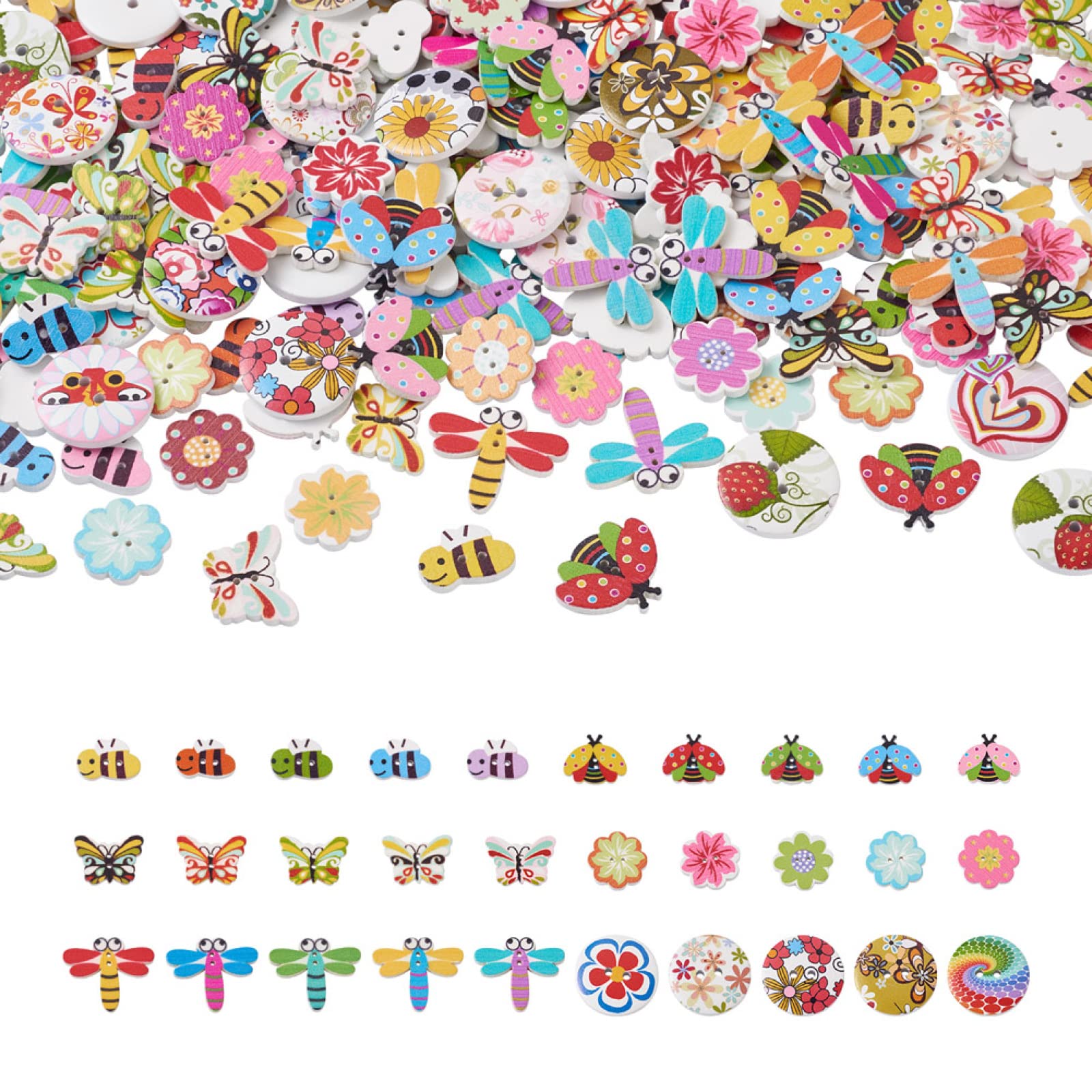 Amazon.com: 300Pcs Painted Wooden Buttons Insect Theme Poplar Wood ...