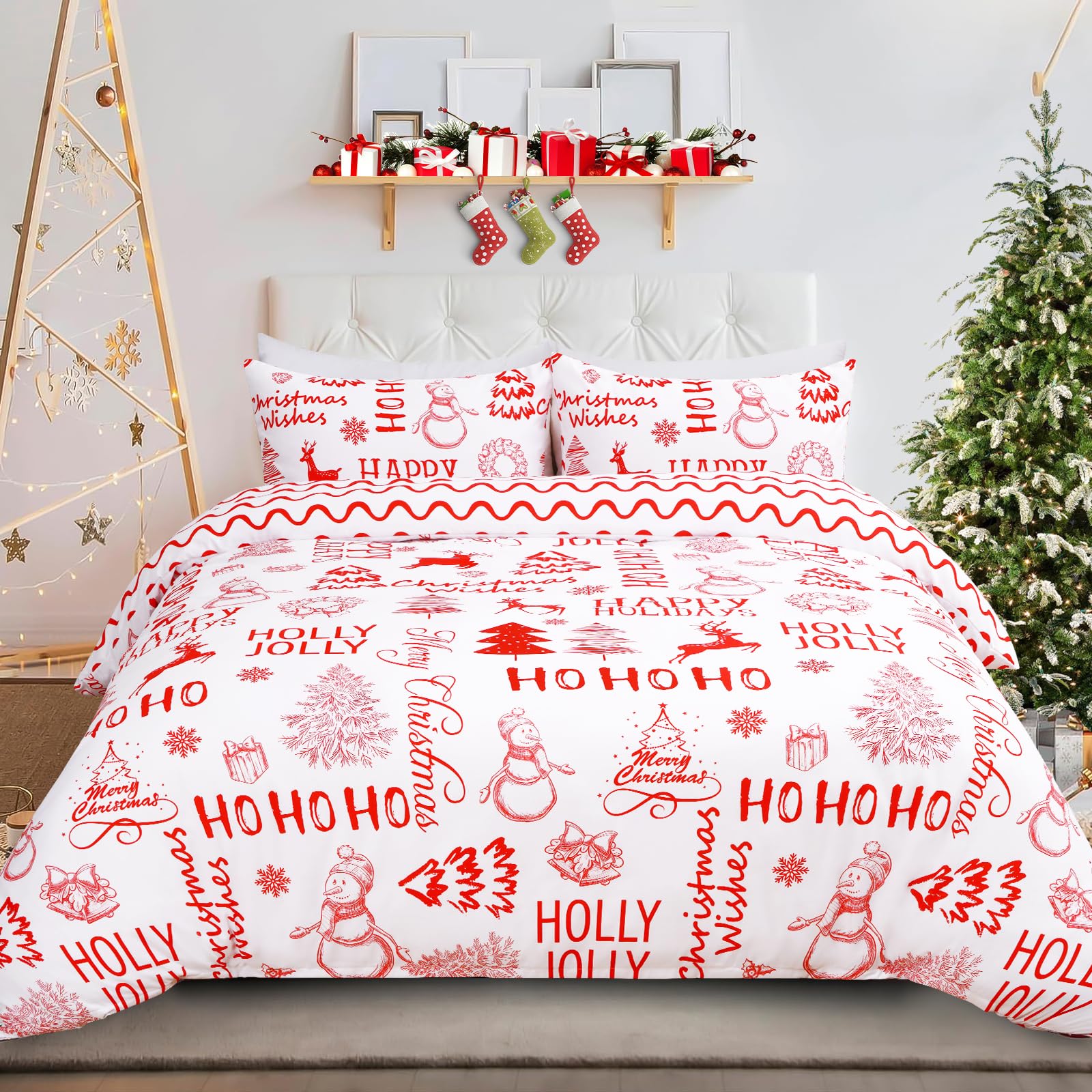 Amazon.com: FRAMICS Christmas Duvet Cover Queen Size 3 Pieces Snowman ...
