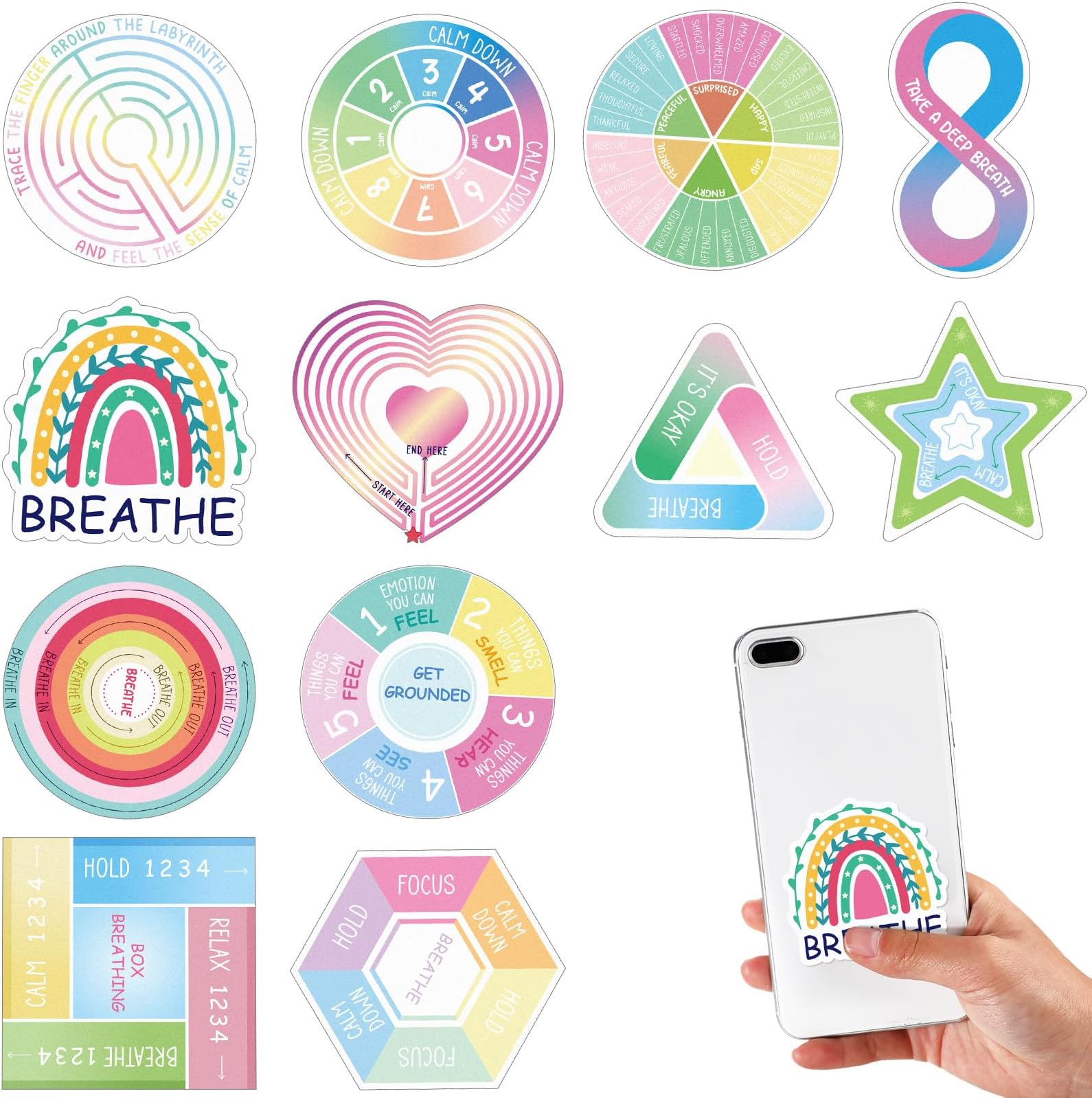 Amazon.com : 120 Pcs Anxiety Sensory Stickers Calm Breathing Stickers ...