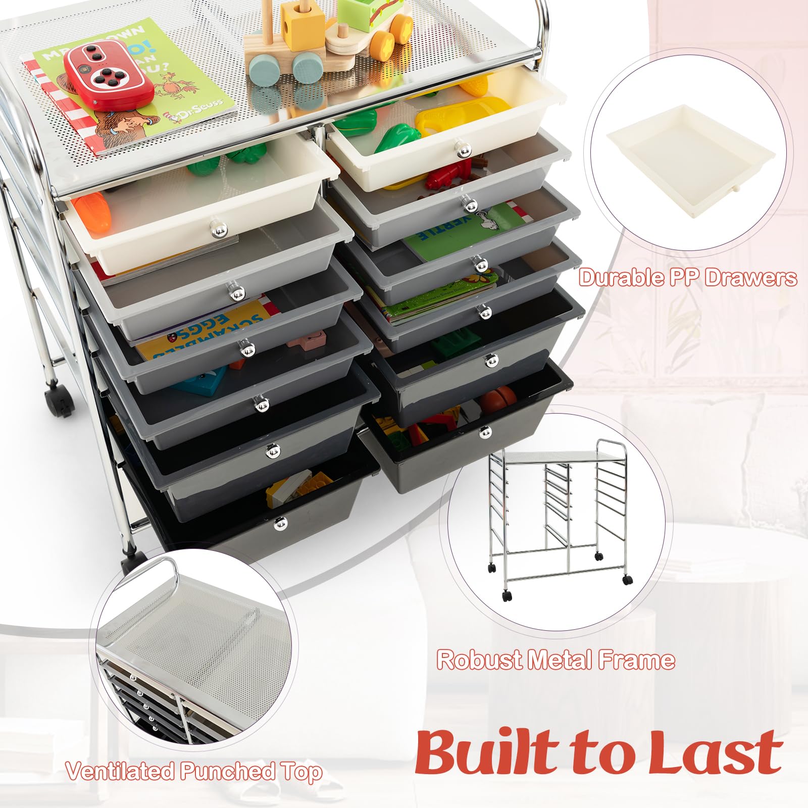 Snapklik.com : GOFLAME 12-Drawer Rolling Storage Cart, Multipurpose ...