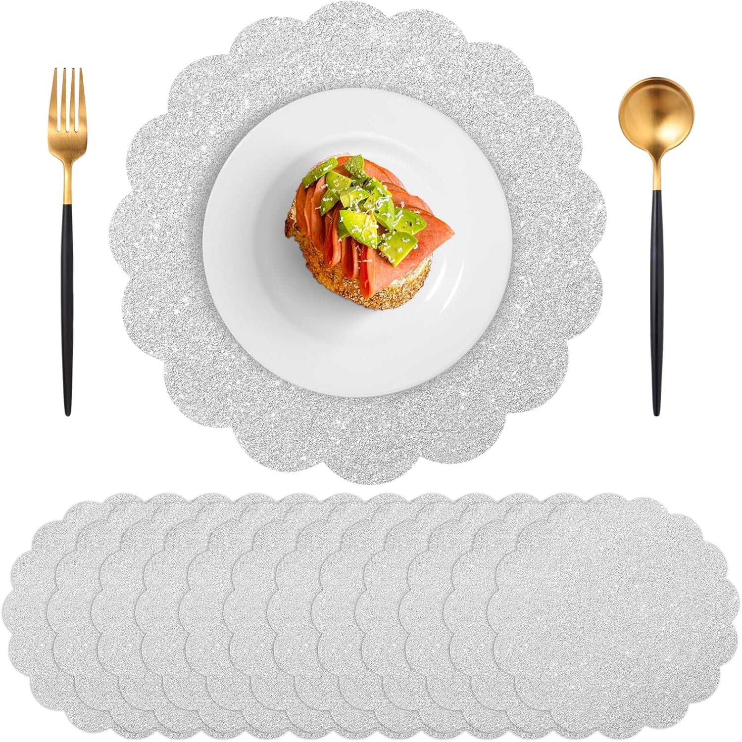 Amazon.com: 120 Pcs Silver Glitter Paper Placemats, 13.5 Inch Scalloped ...