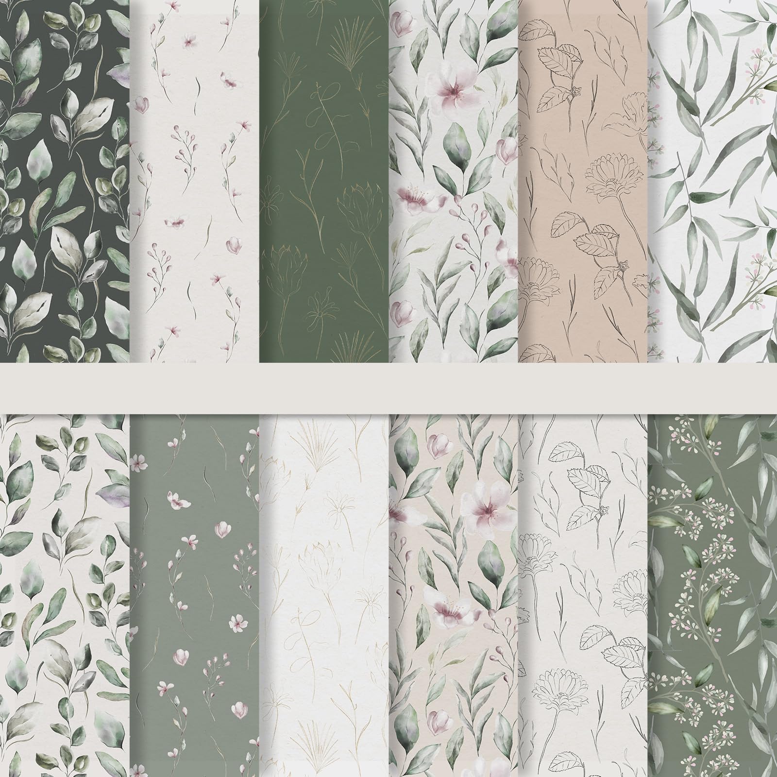 Amazon.com : JarThenaAMCS 24 Sheet Greenery Pattern Paper Green ...