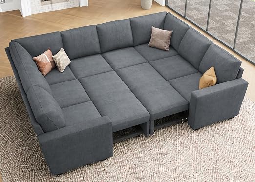 Amazon.com: HONBAY Modular Sectional Couch with Pull Out Bed, Chenille ...