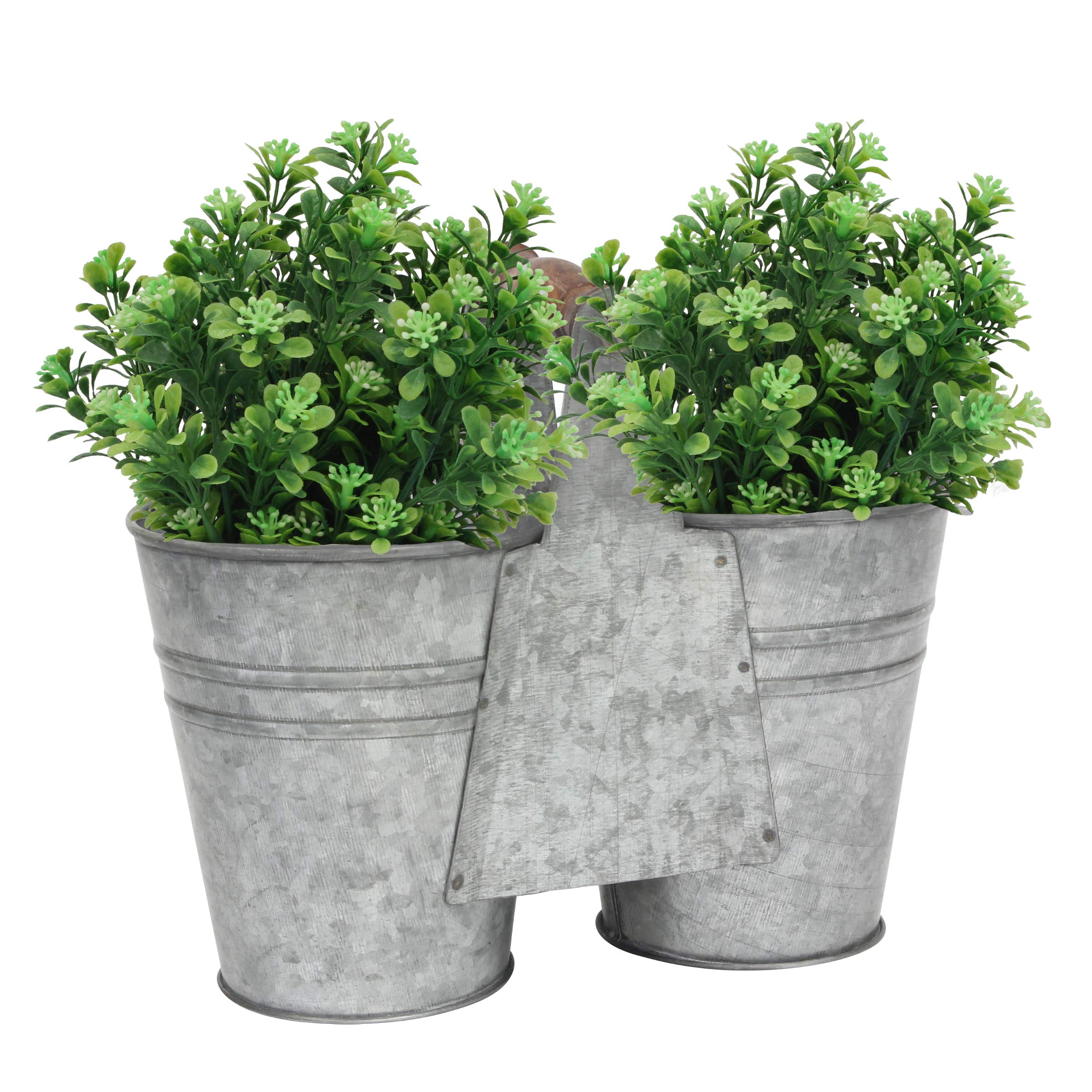 Snapklik.com : Stonebriar Small Antique Galvanized Metal Double Bucket