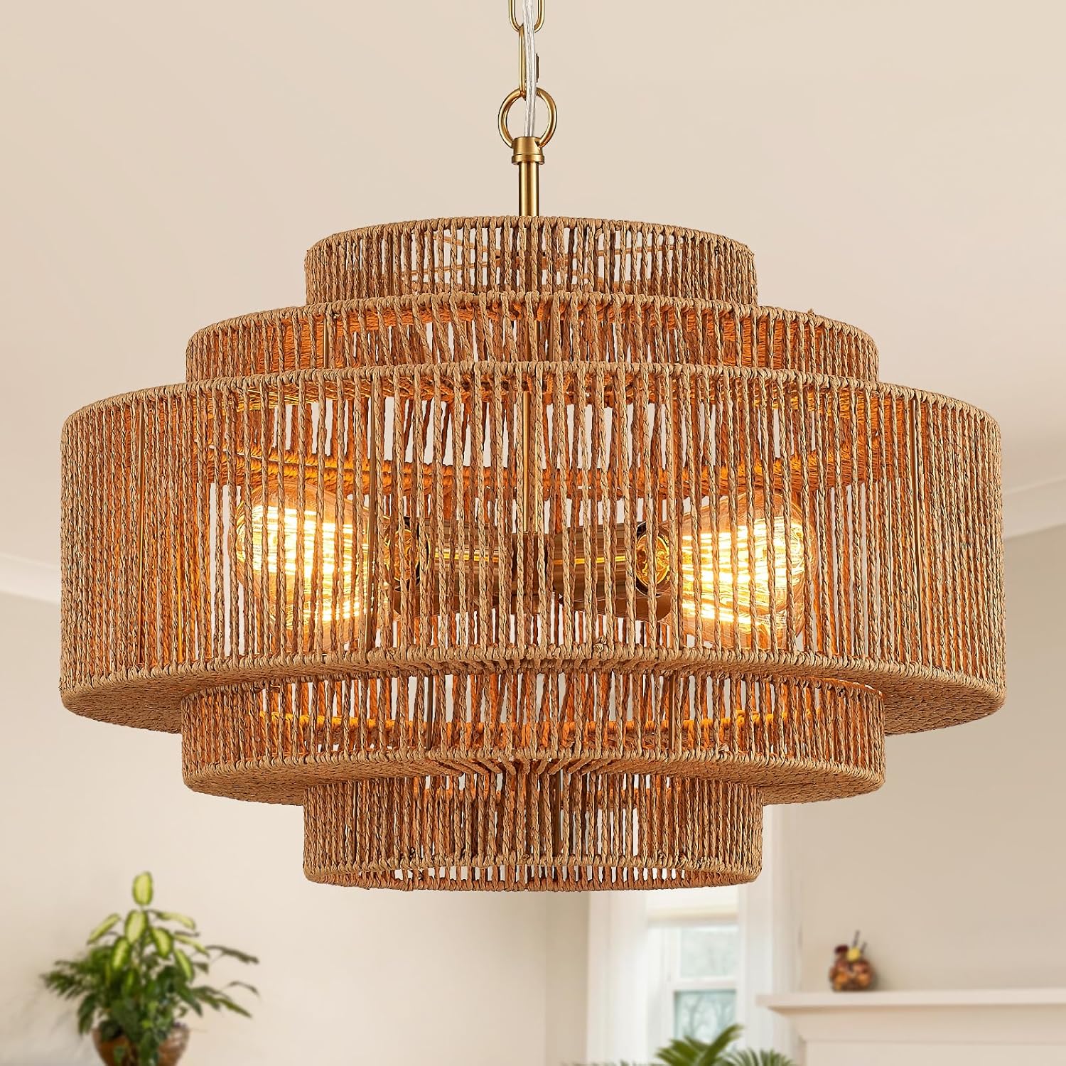 Tunkayli Hand-Woven Rattan Chandelier Dining Room Boho Chandelier 20in ...